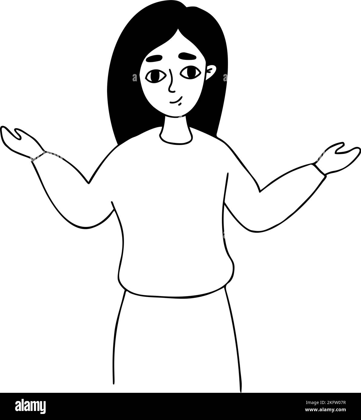 Girl with long hair and arms up at her sides. Vector illustration ...
