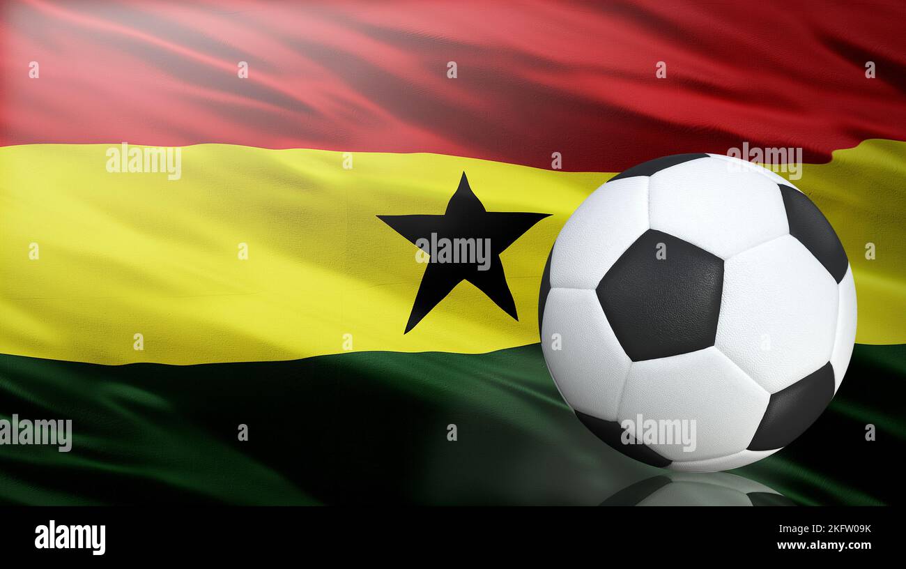 Soccer ball on the background of the flag of Ghana, 3D Rendering Stock ...