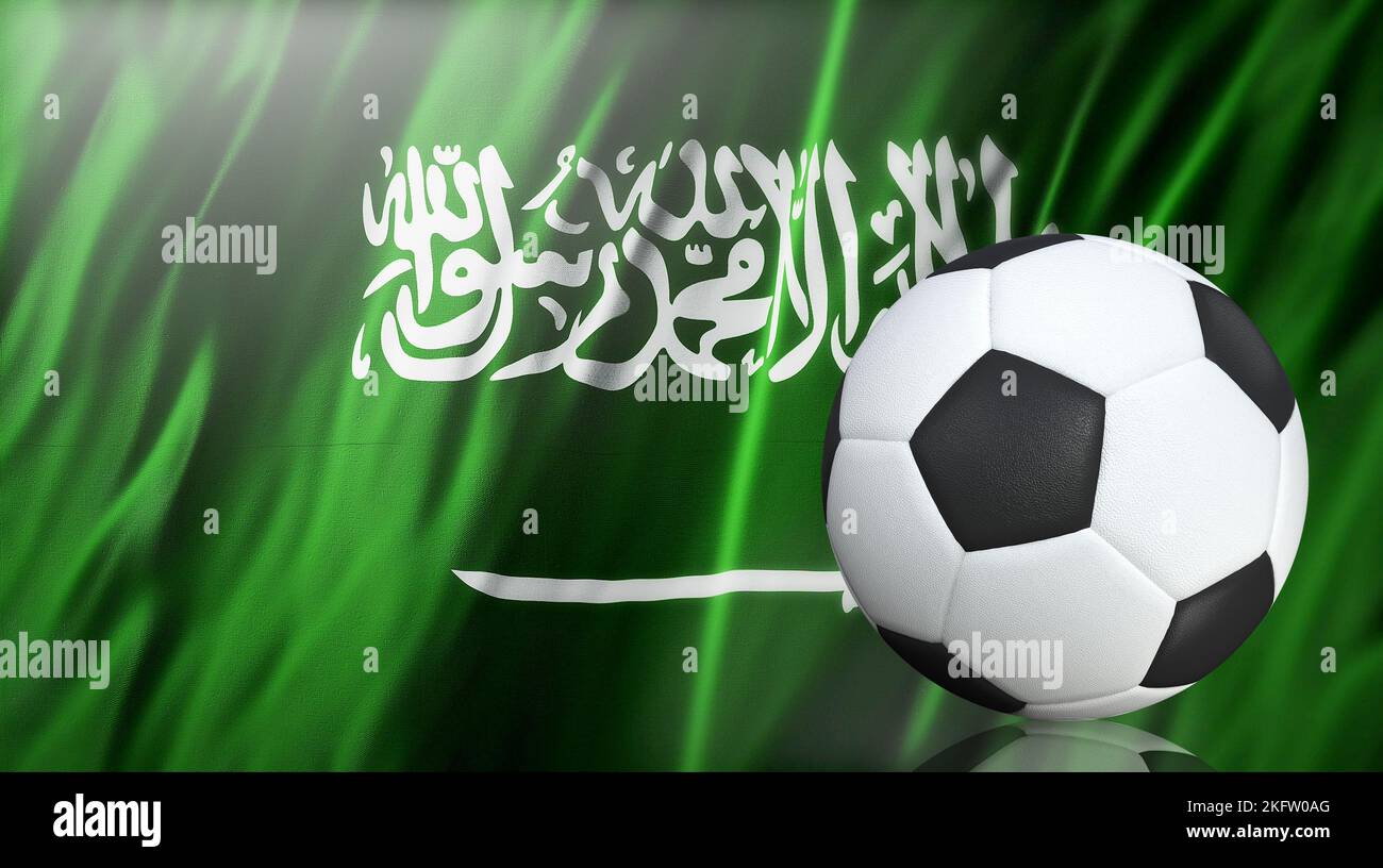 Soccer ball on the background of the flag of Saudi Arabia, 3D Rendering ...