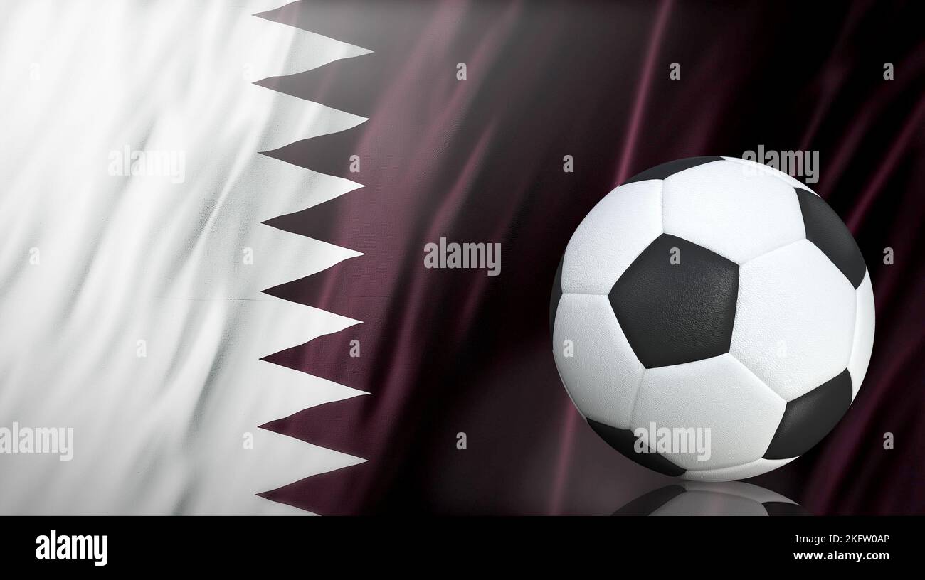 Soccer ball on the background of the flag of Qatar, 3D Rendering Stock ...