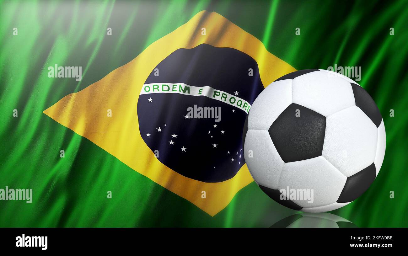 Soccer ball on the background of the flag of Brazil, 3D Rendering Stock ...