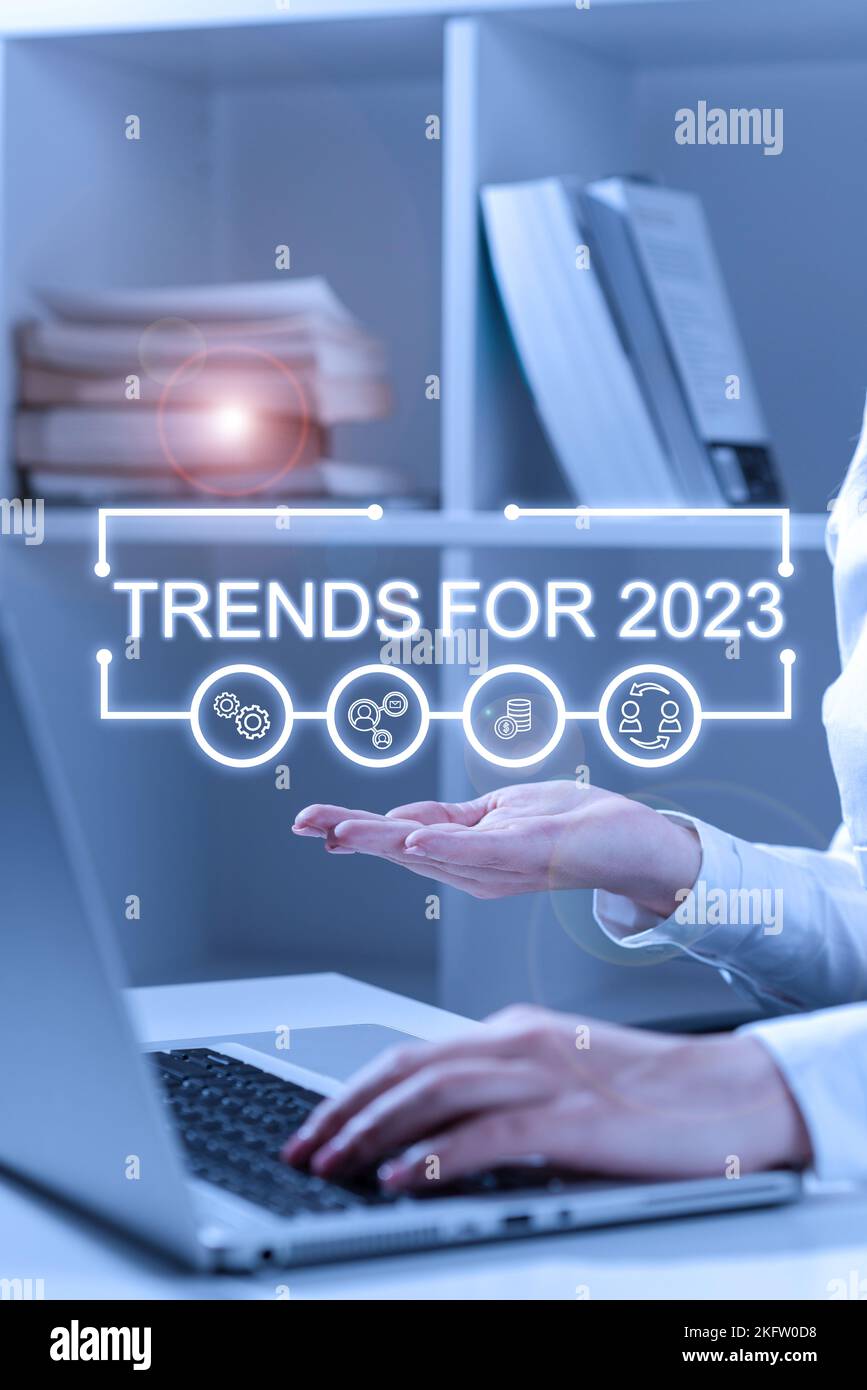 Text caption presenting Trends For 2023. Word Written on list of things ...