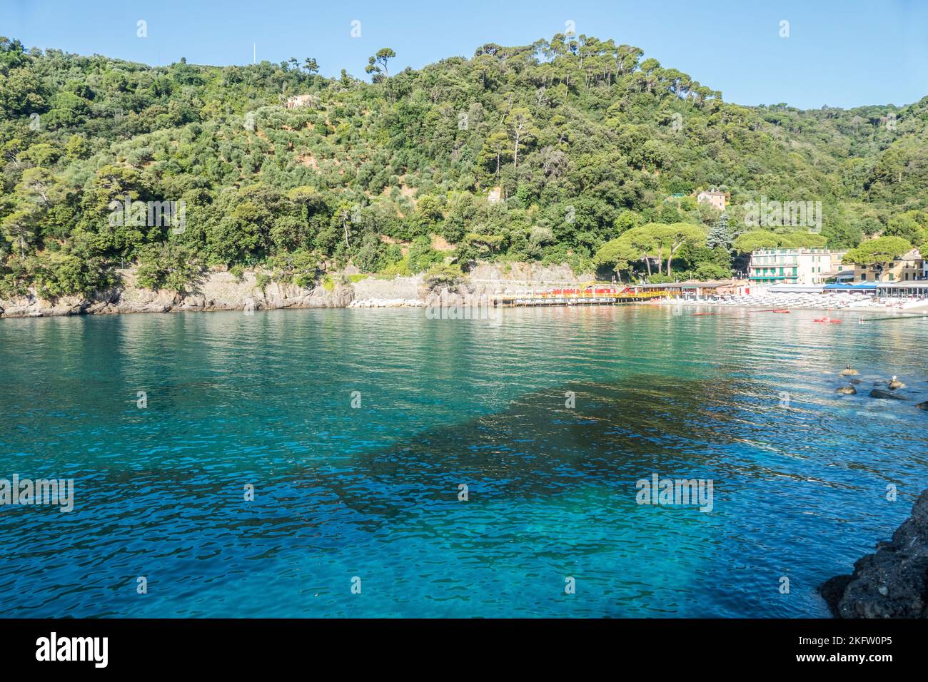 The bay of Paraggi in Portofino with green and transparent water Stock ...