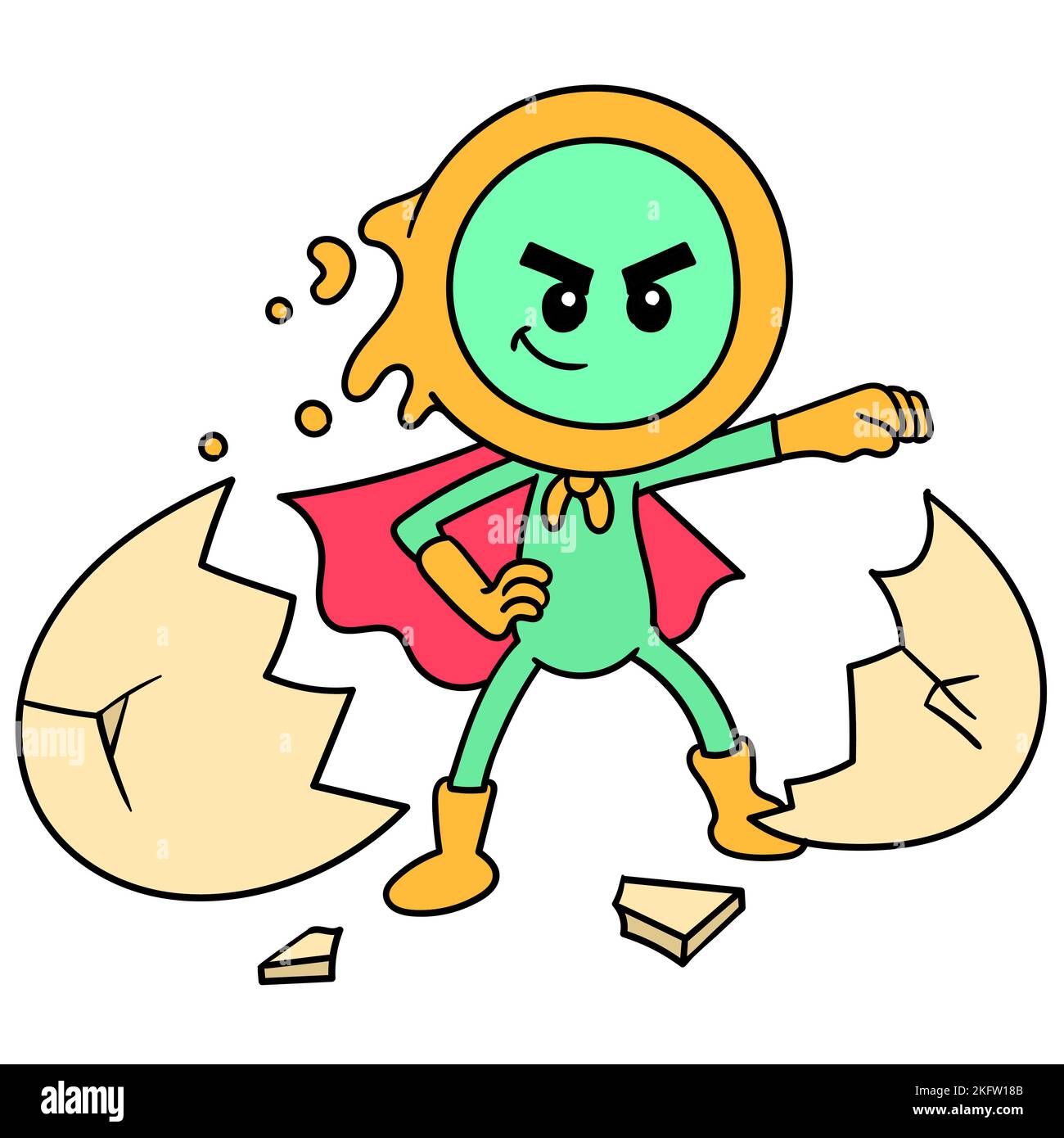 A digital illustration of a cute egg york superhero character breaking ...
