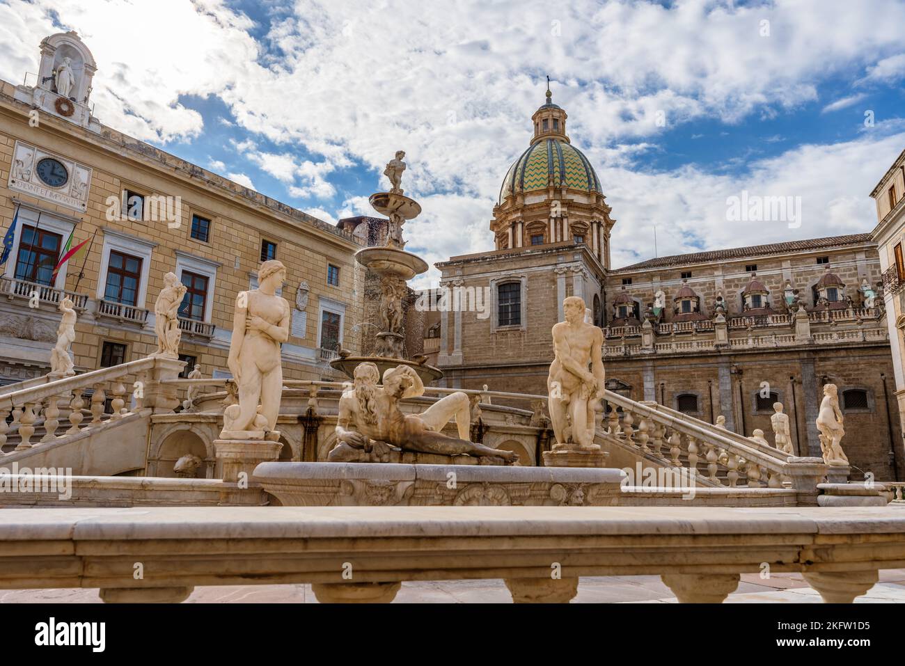 View of the Fontana Pretoria and Palarmo Town Hall in the very heart of ...