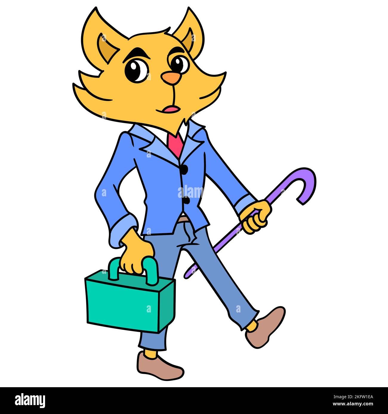 A digital illustration of a cute cartoon working cat character in a ...