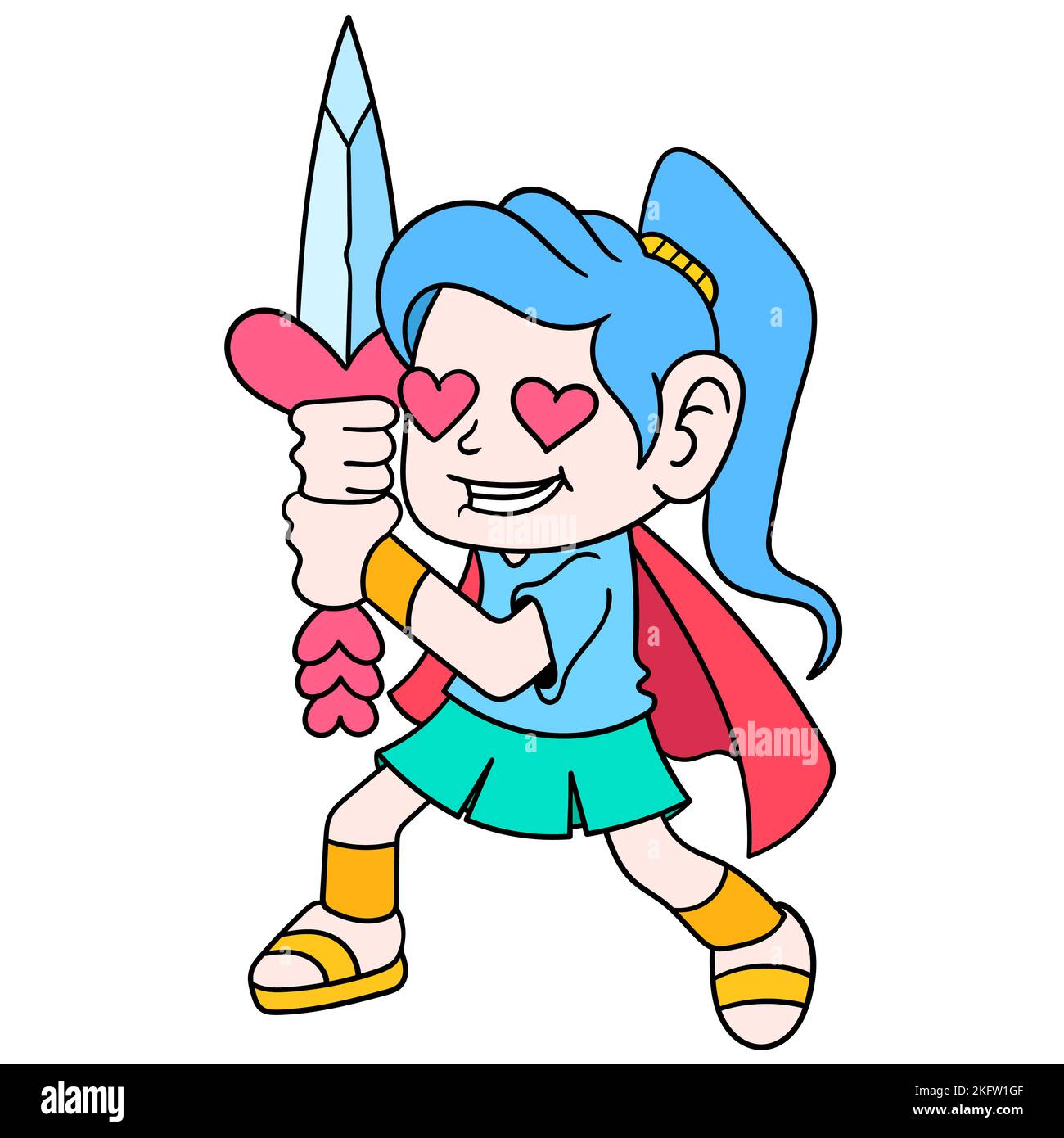 A digital illustration of a cute cartoon cupid girl superhero with a ...