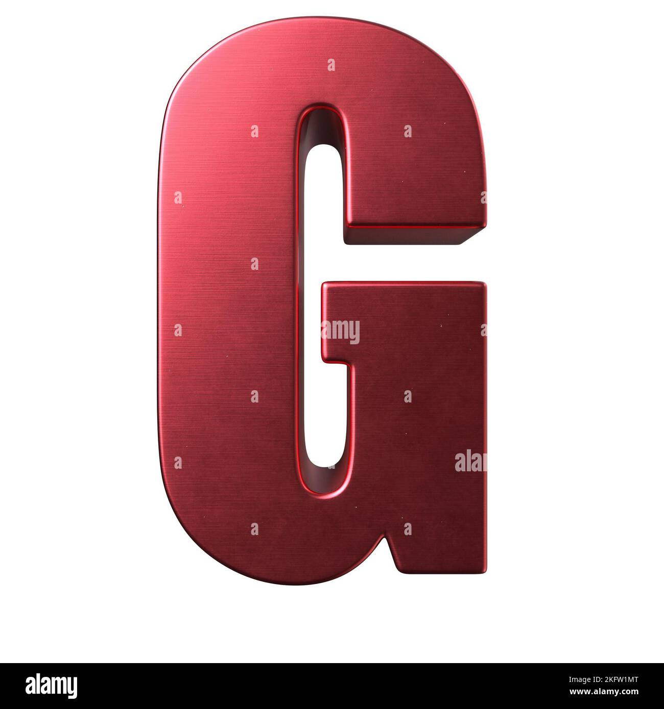 The 3D rendered red metallic G letter isolated on the white background ...