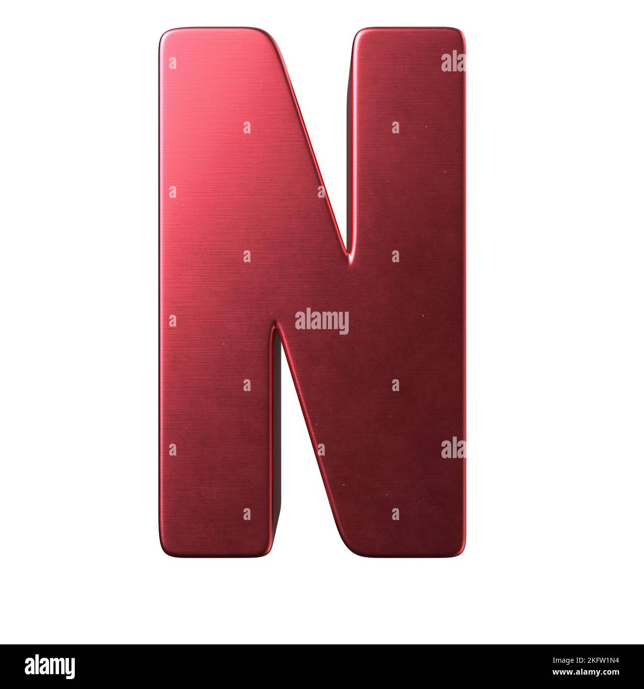 The 3D rendered red metallic N letter isolated on the white background ...