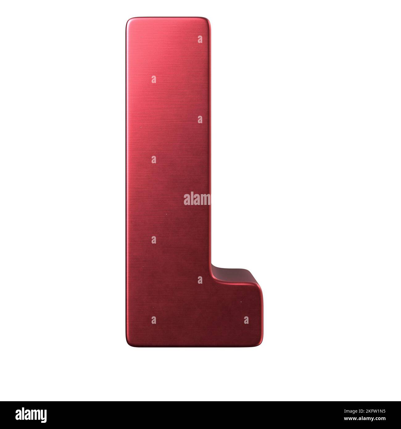 The 3D rendered red metallic L letter isolated on the white background ...