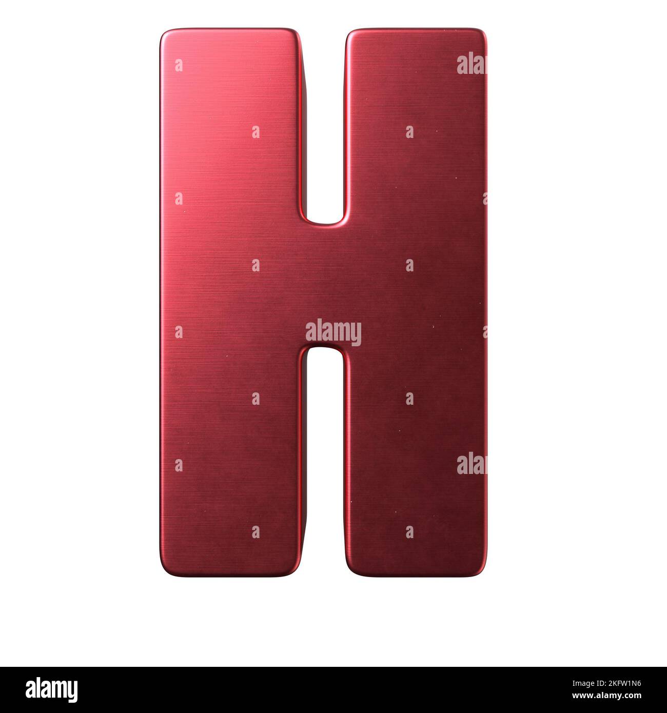 The 3D rendered red metallic H letter isolated on the white background ...
