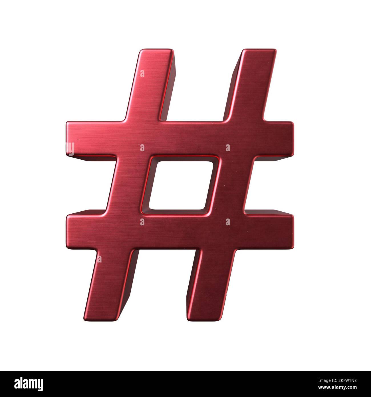 The 3D rendered red metallic sharp symbol isolated on the white ...