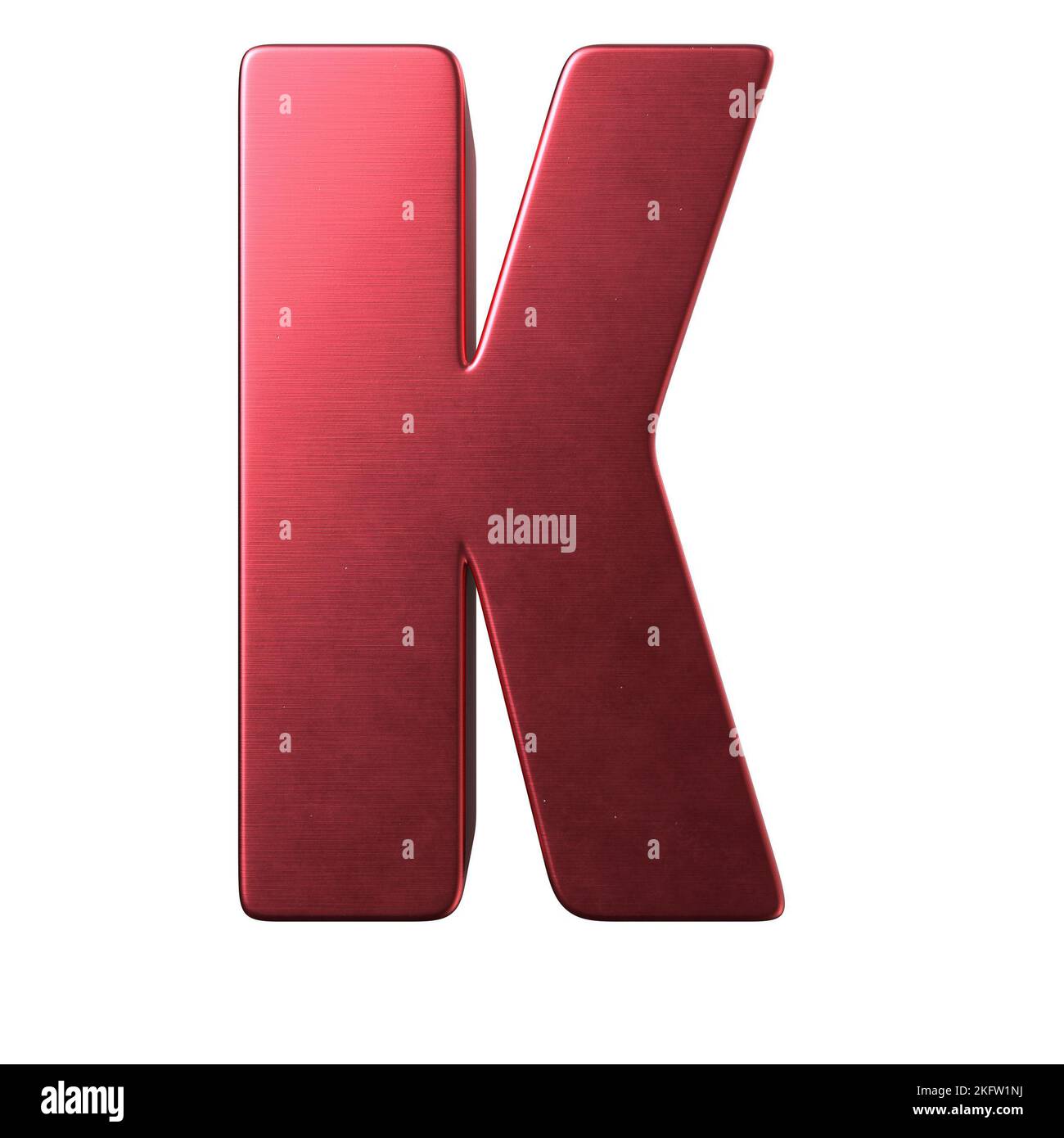 The 3D rendered red metallic K letter isolated on the white background ...