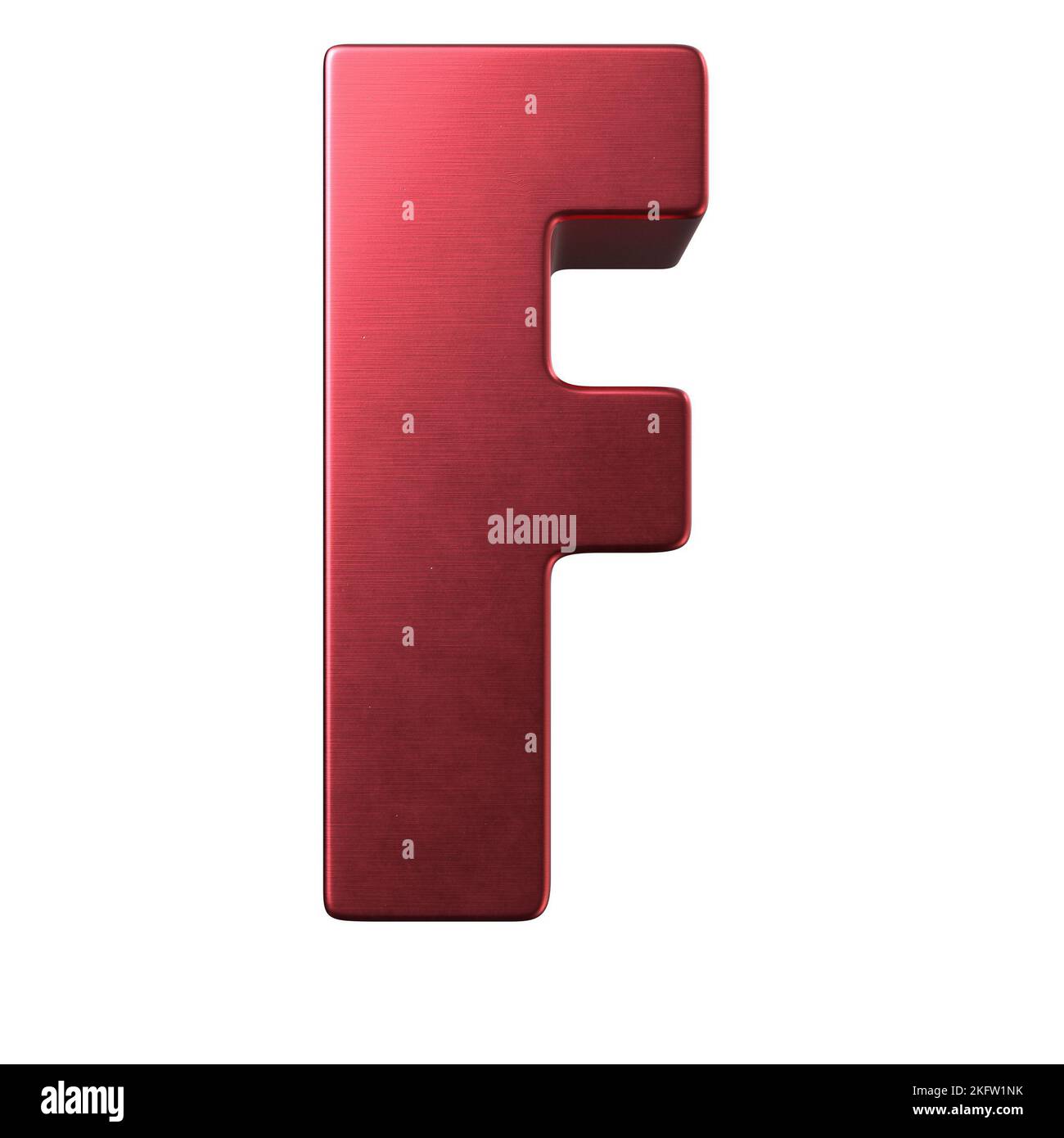 The 3D rendered red metallic F letter isolated on the white background ...
