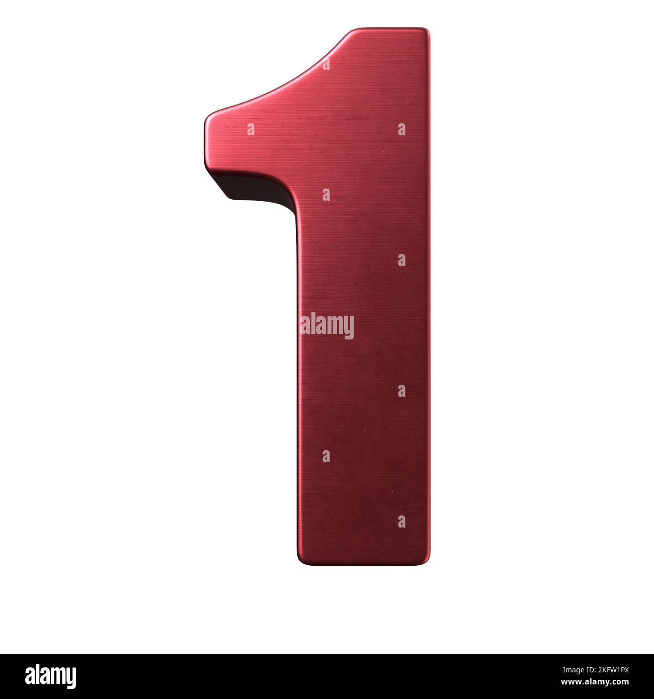 The 3D rendered red metallic 1 number isolated on the white background ...
