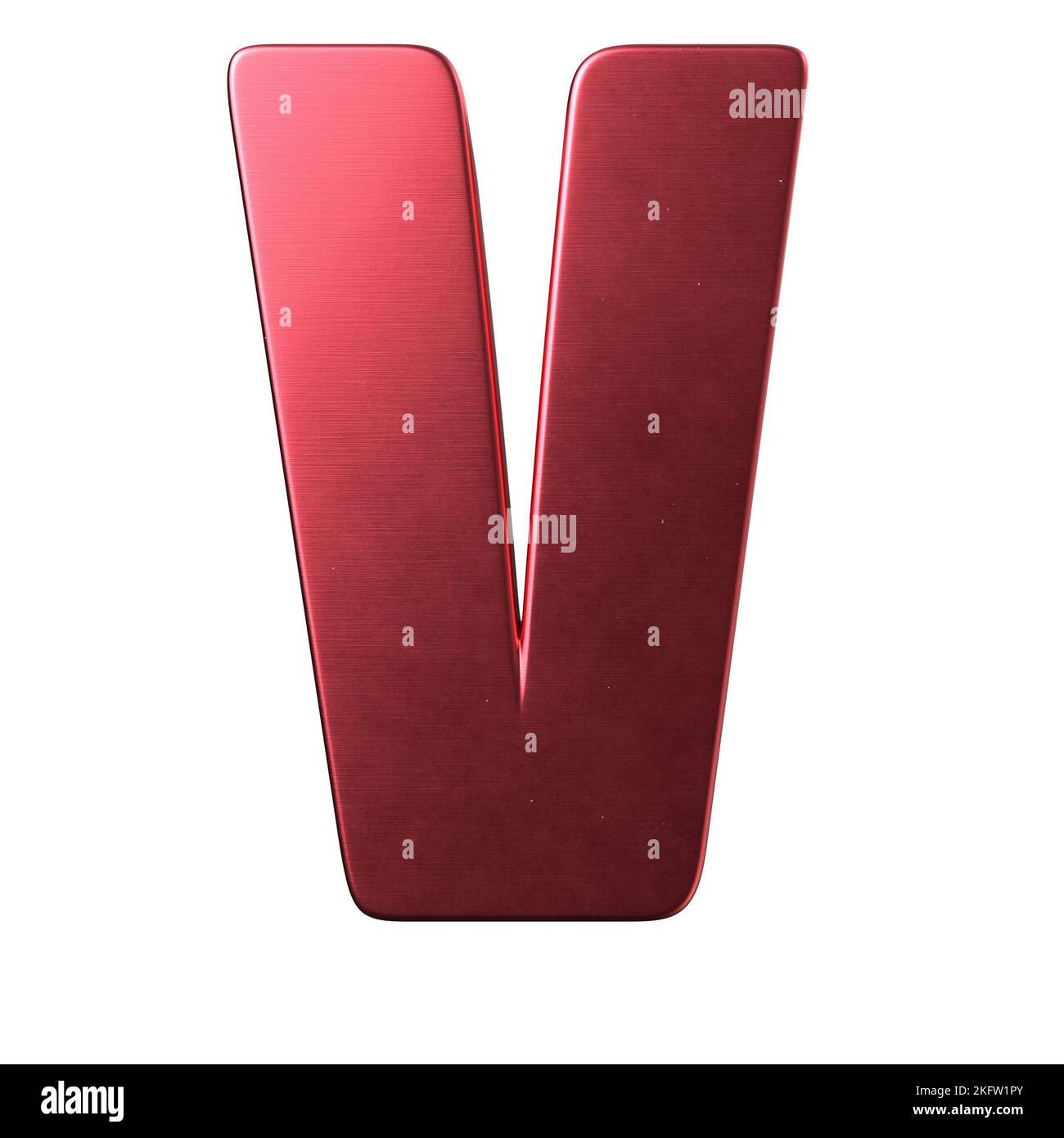 The 3D rendered red metallic V letter isolated on the white background ...
