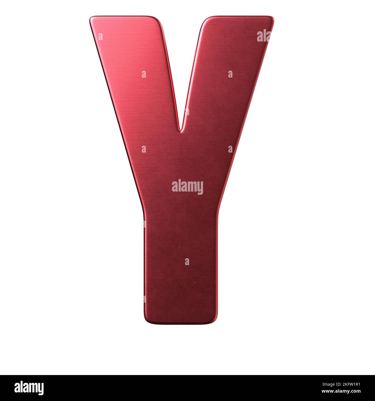The 3D rendered red metallic Y letter isolated on the white background ...