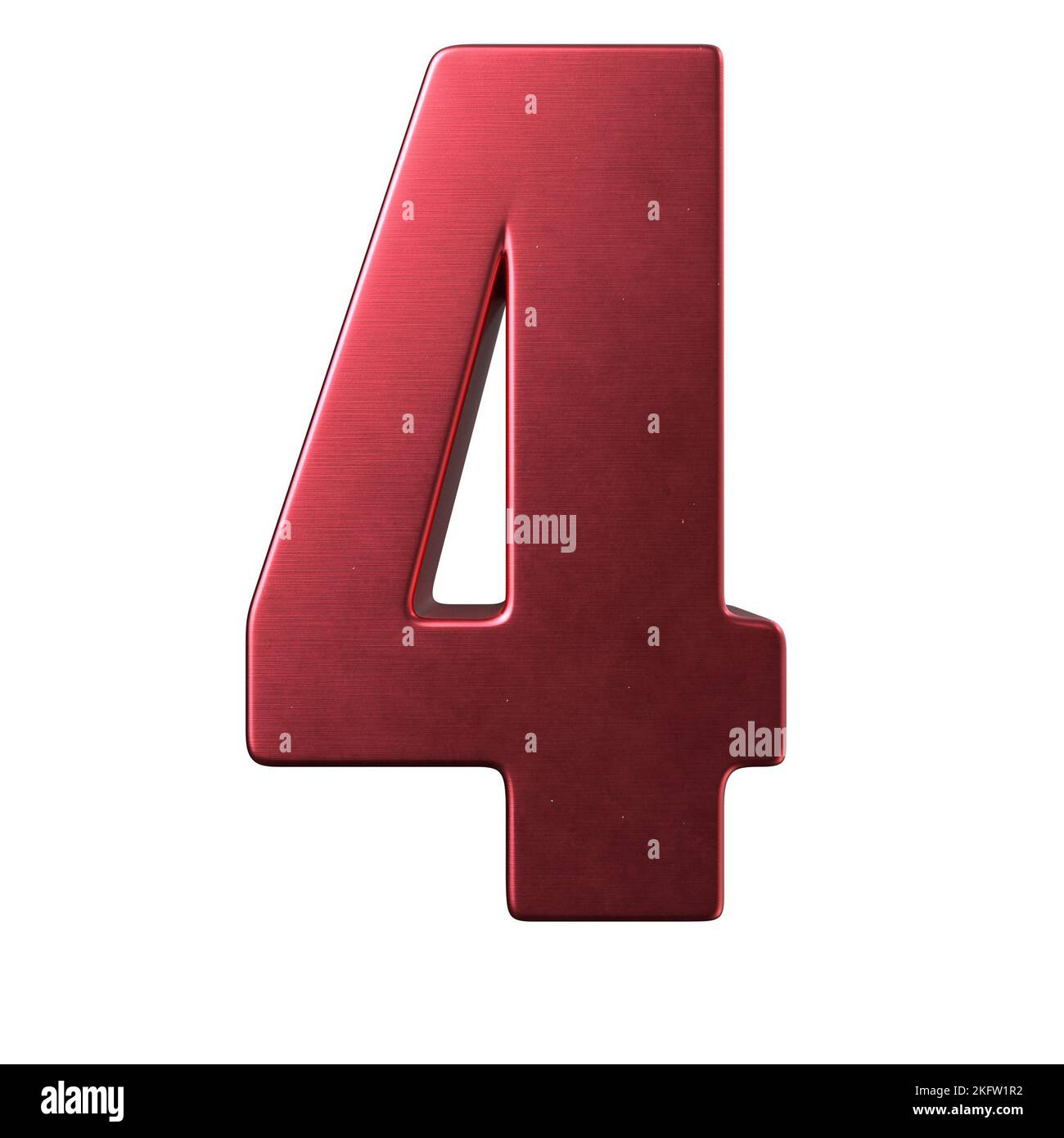 The 3D rendered red metallic 4 number isolated on the white background ...