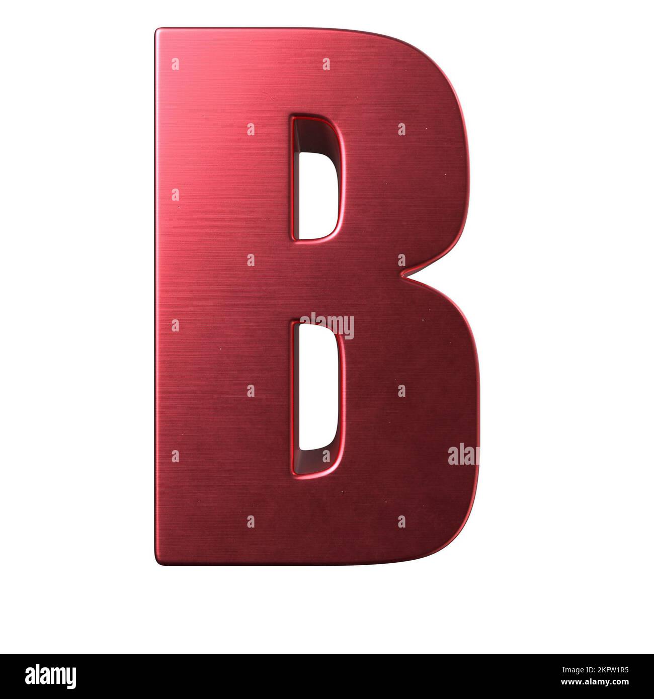 The 3D rendered red metallic B letter isolated on the white background ...