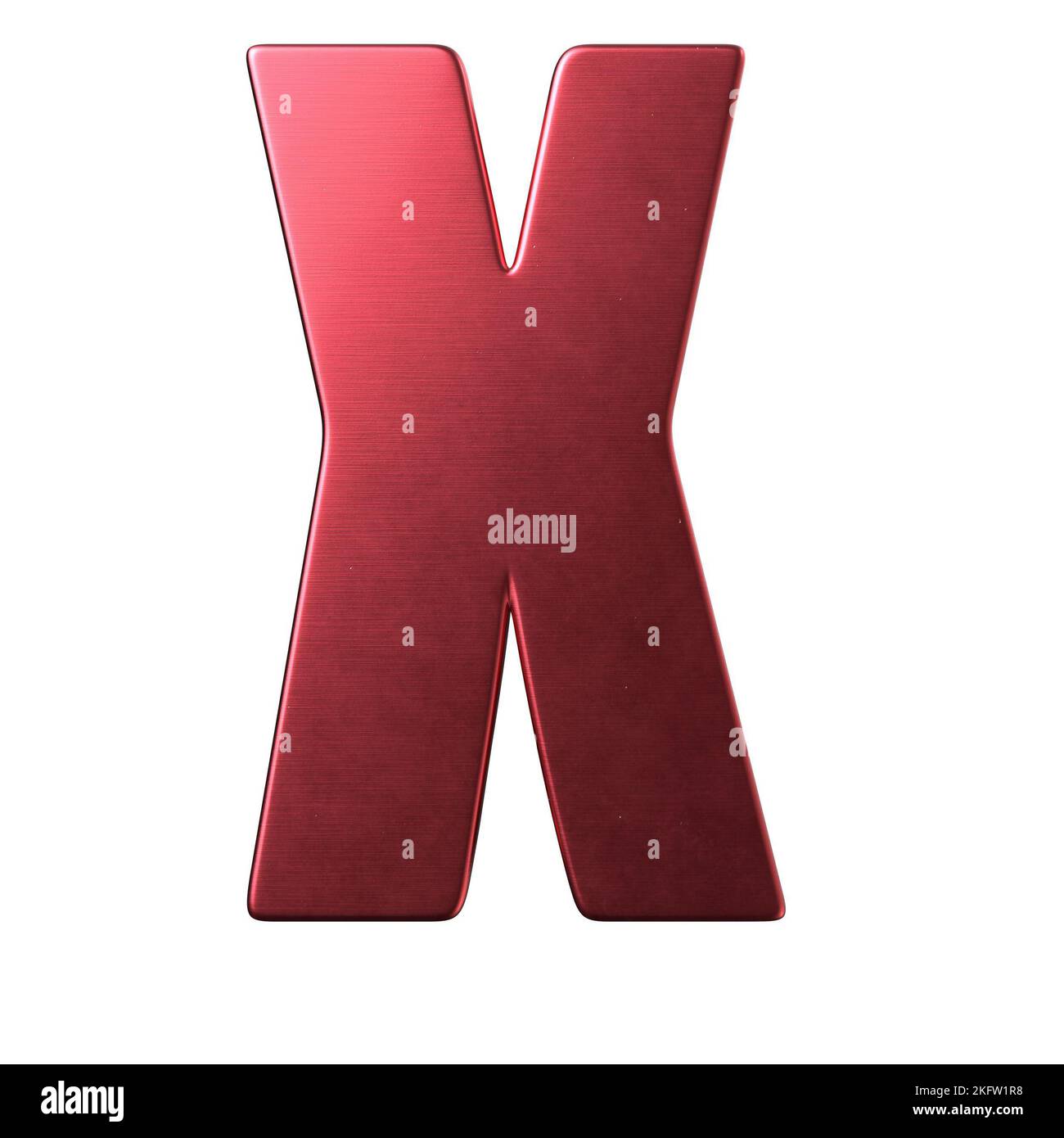 The 3D rendered red metallic X letter isolated on the white background ...