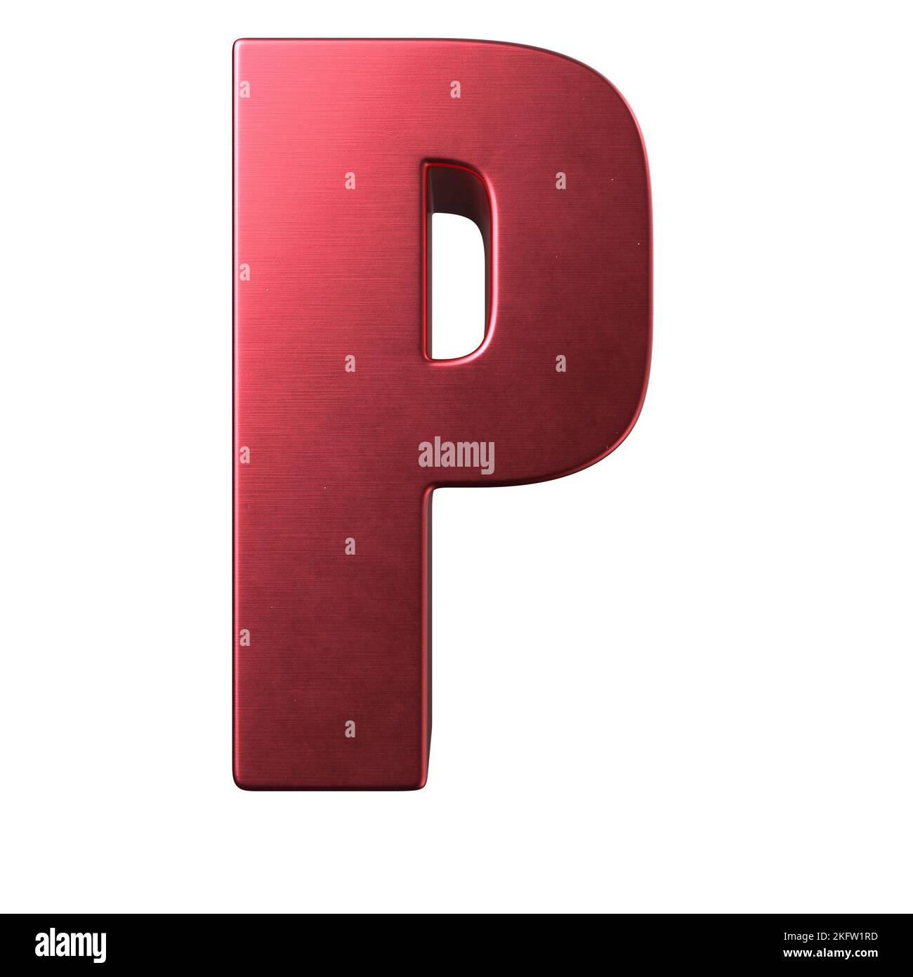 The 3D rendered red metallic P letter isolated on the white background ...
