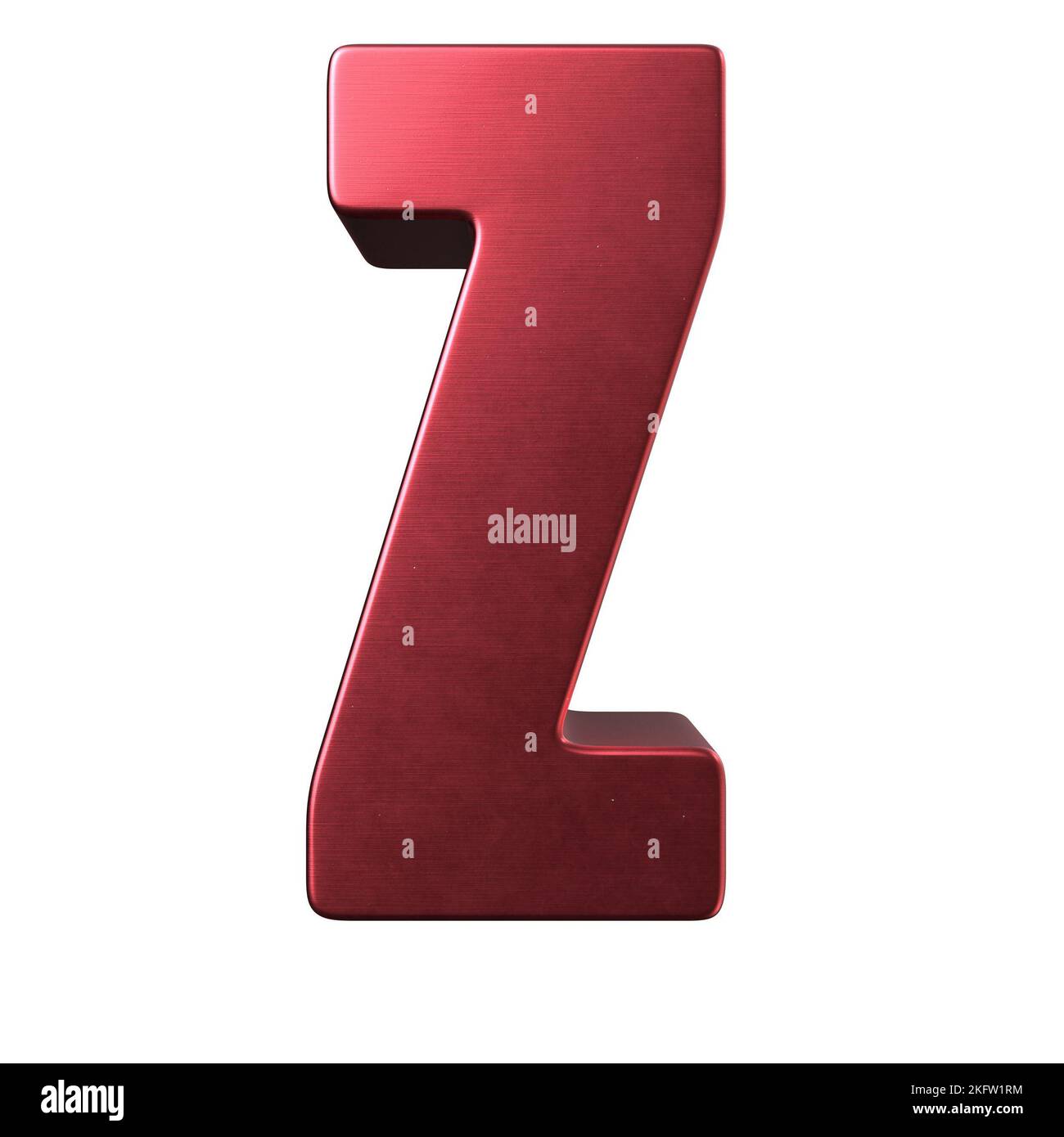 The 3D rendered red metallic Z letter isolated on the white background ...