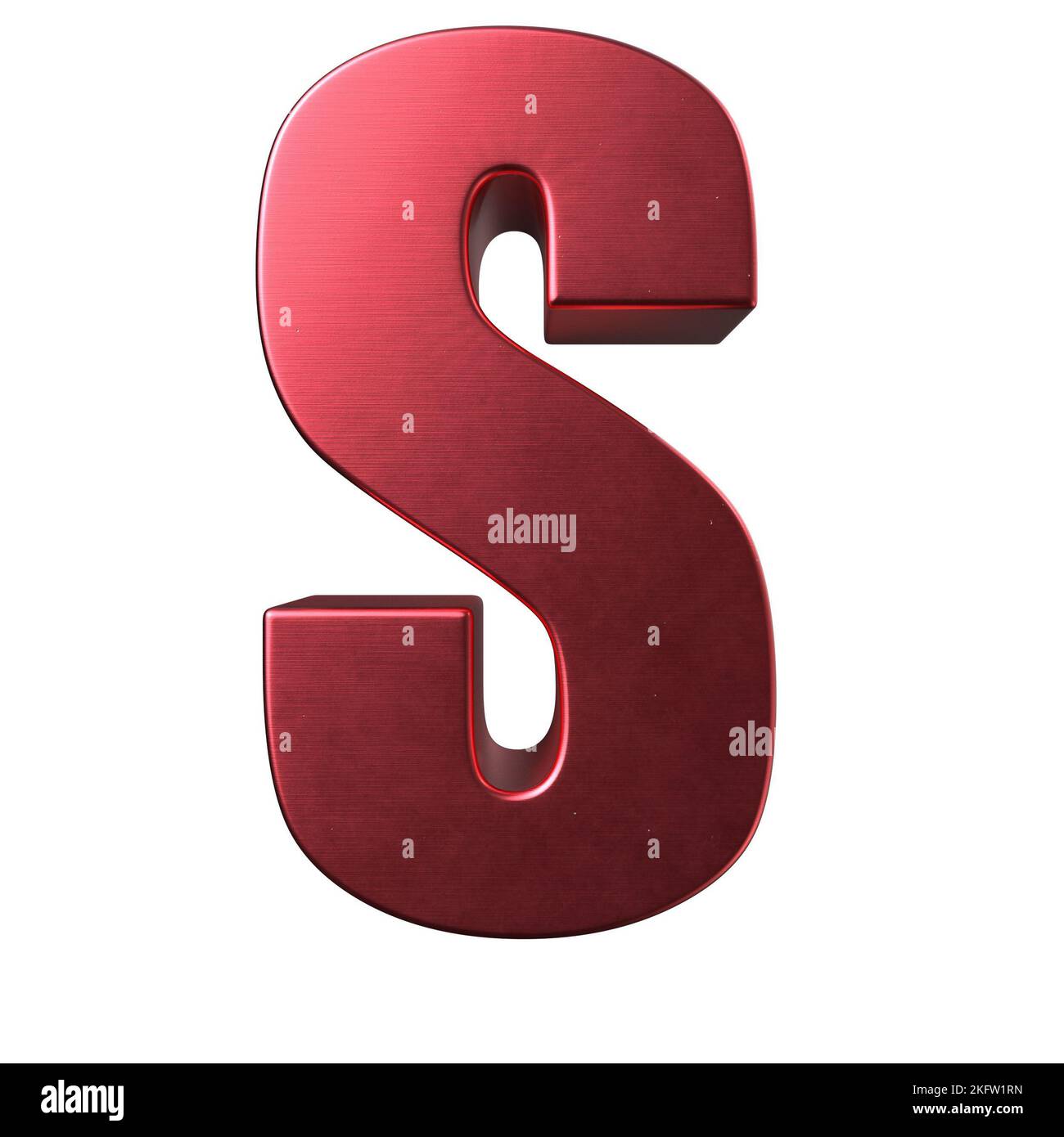 The 3D rendered red metallic S letter isolated on the white background ...