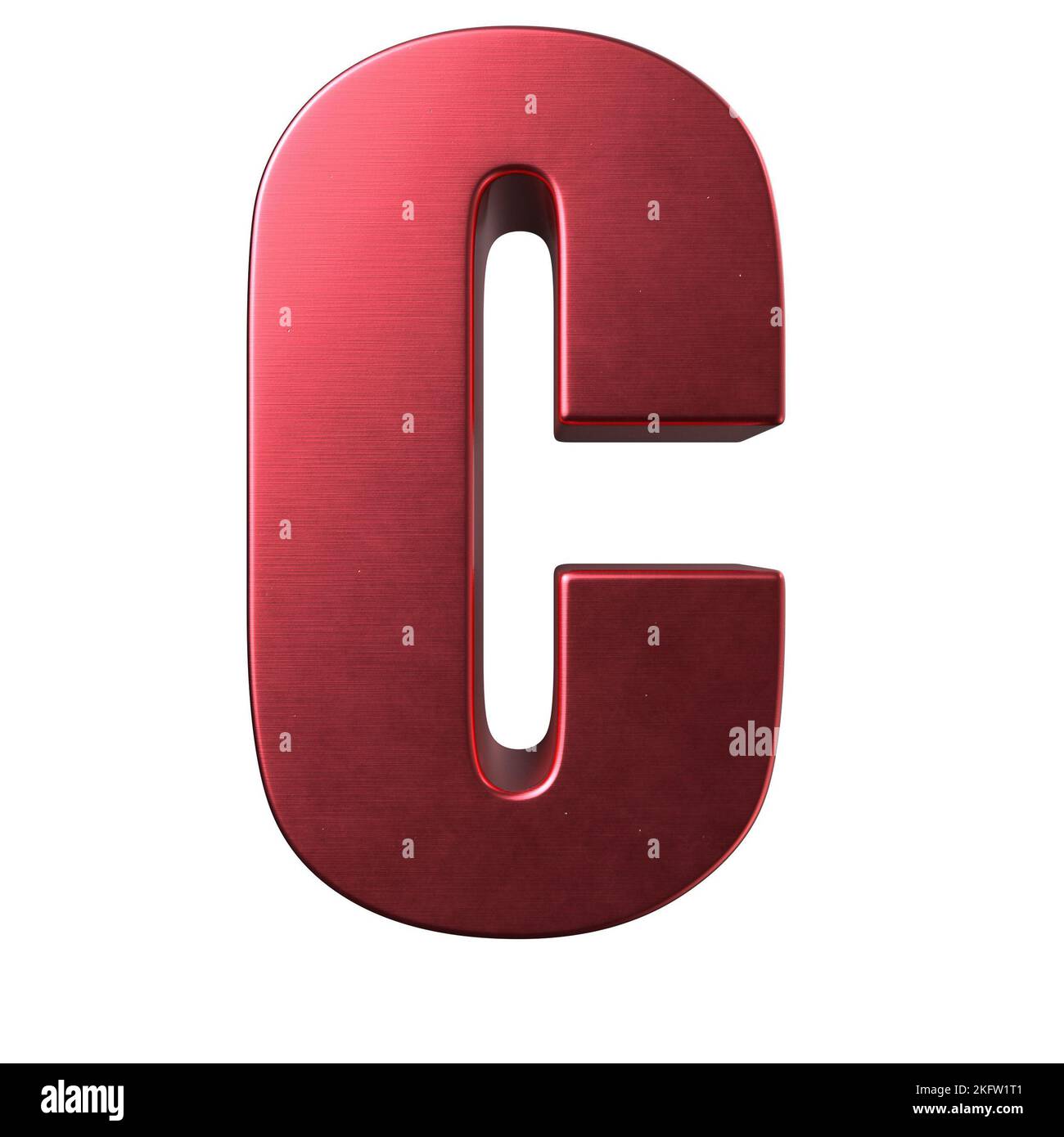 The 3D rendered red metallic C letter isolated on the white background ...