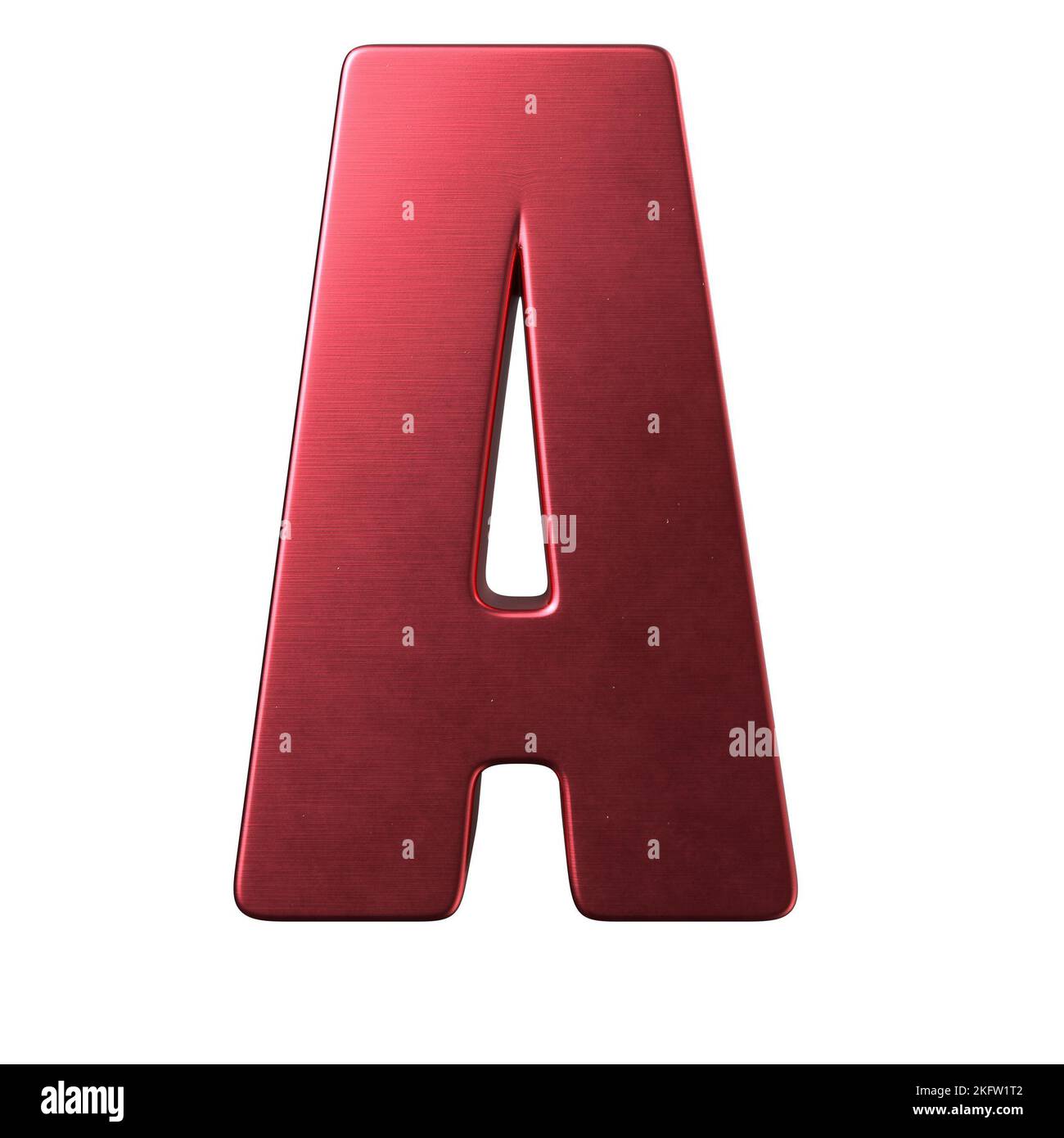 The 3D rendered red metallic A letter isolated on the white background ...
