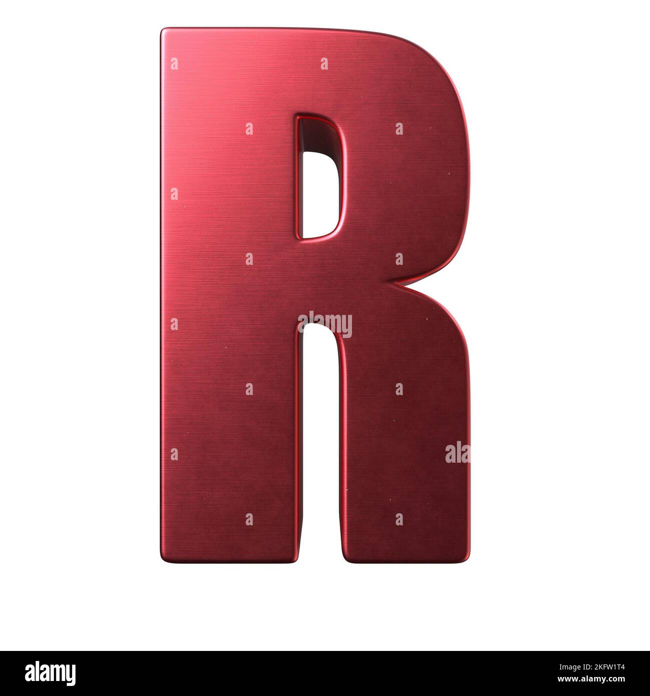 The 3D rendered red metallic R letter isolated on the white background ...