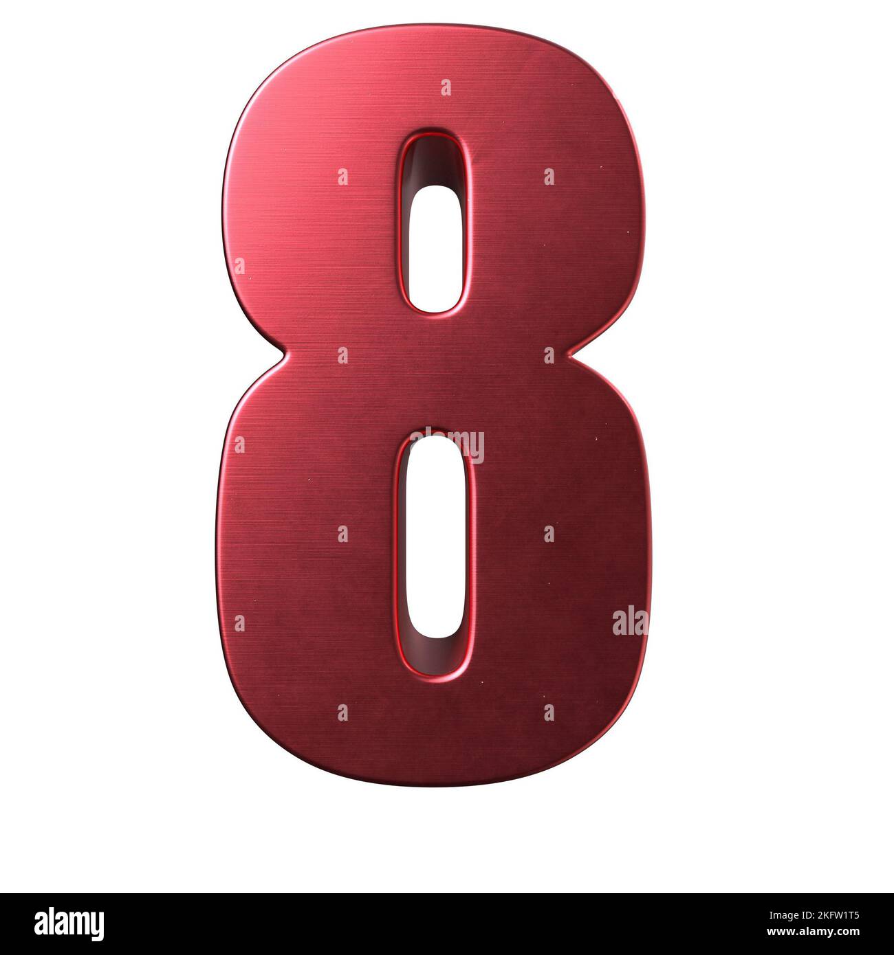 The 3D rendered red metallic 8 number isolated on the white background ...