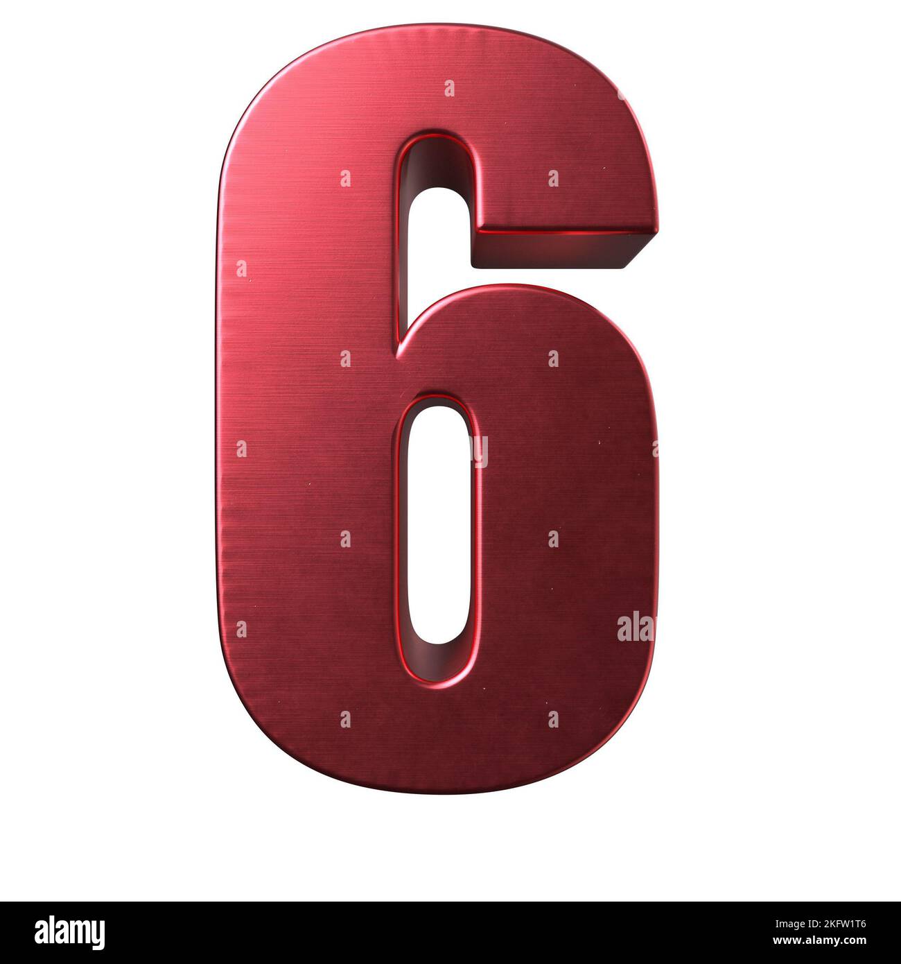 The 3D rendered red metallic 6 number isolated on the white background ...