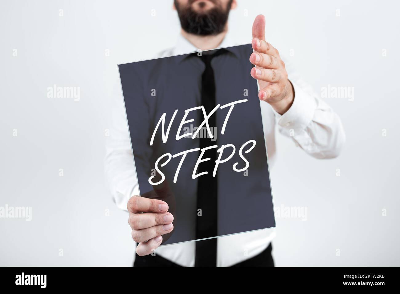 Sign displaying Next Steps. Word Written on numper of process going to ...