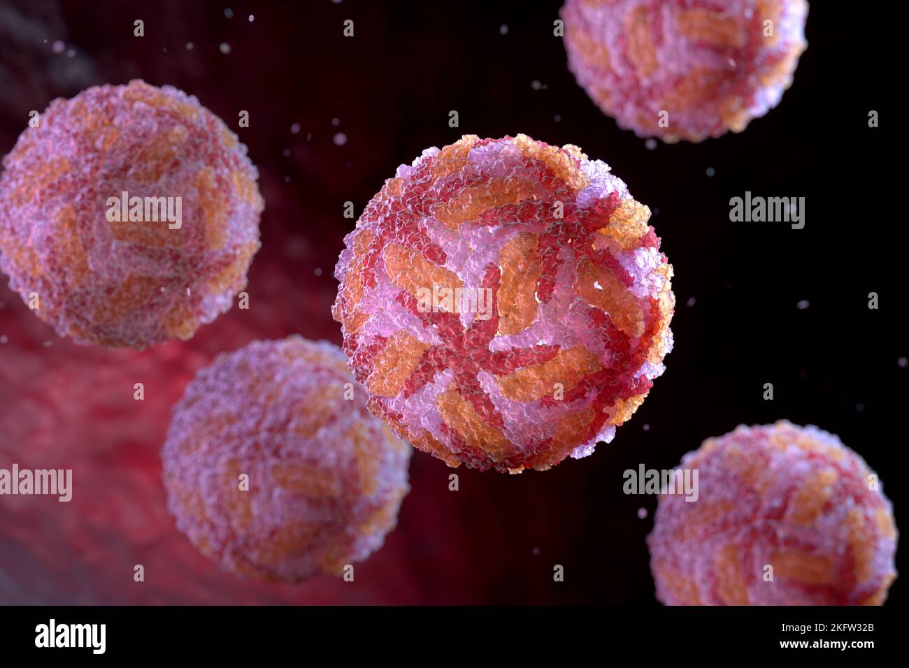 Powassan virus particles.This virus is a human pathogen that is ...