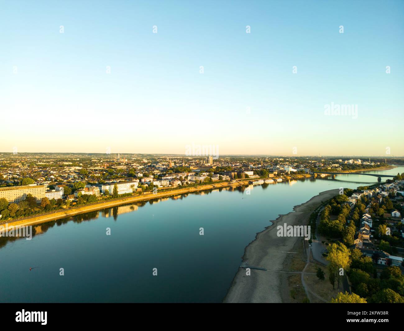 An aerial view of the Bonn city on the waterfront at calm sunset Stock ...