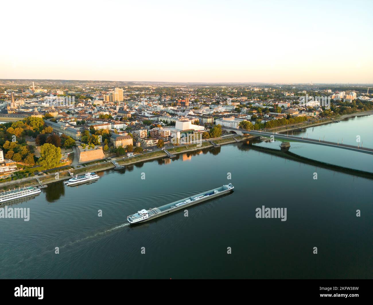 An aerial view of the Bonn city on the waterfront at calm sunset Stock ...