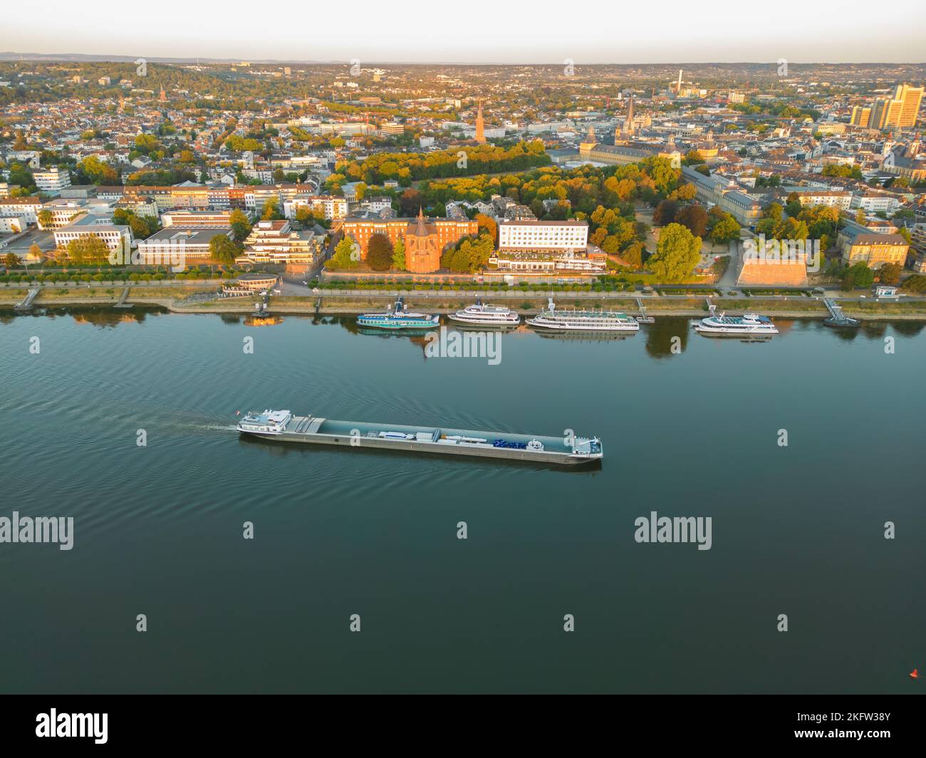 An aerial view of the Bonn city on the waterfront at calm sunset Stock ...