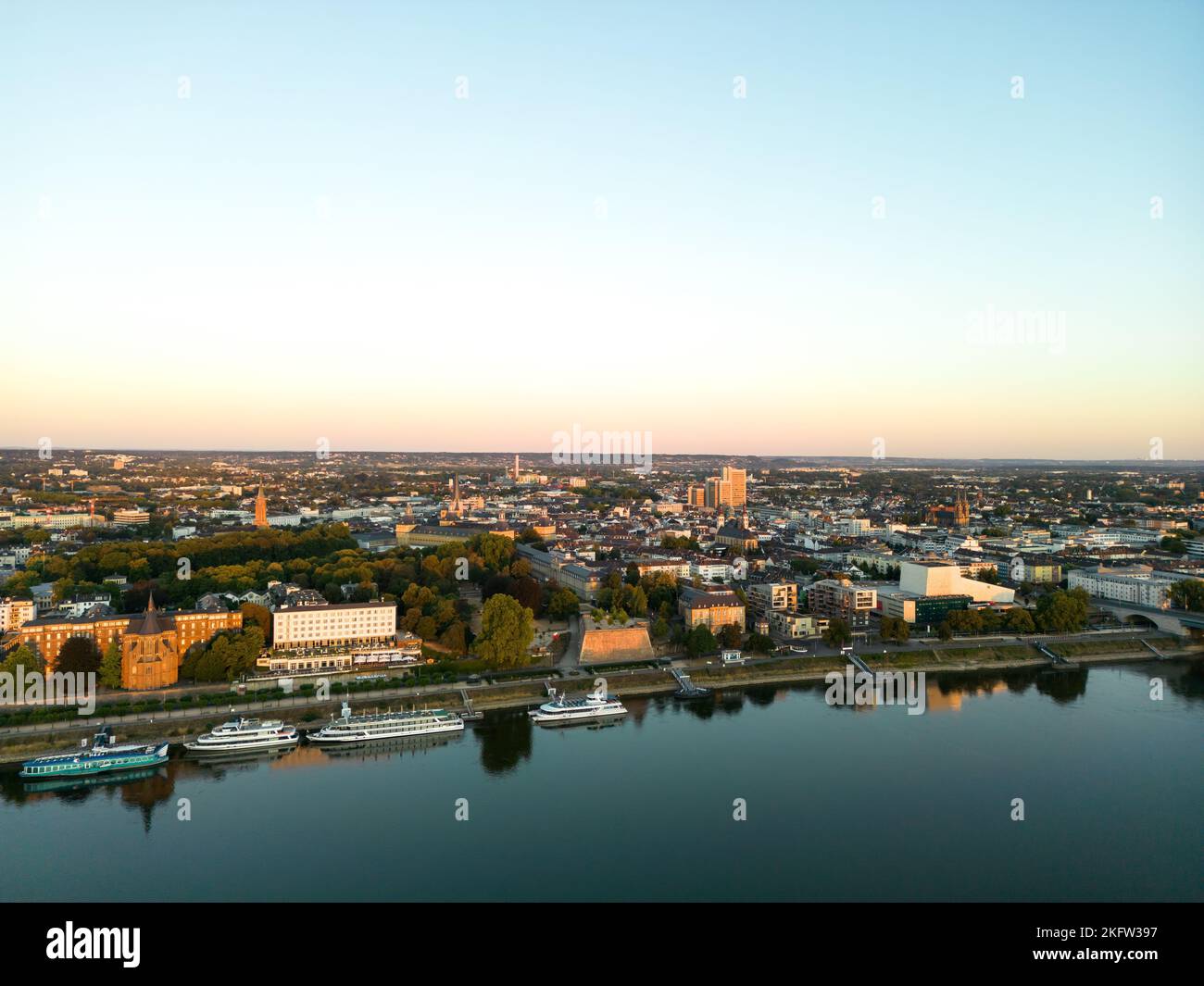 An aerial view of the Bonn city on the waterfront at calm sunset Stock ...