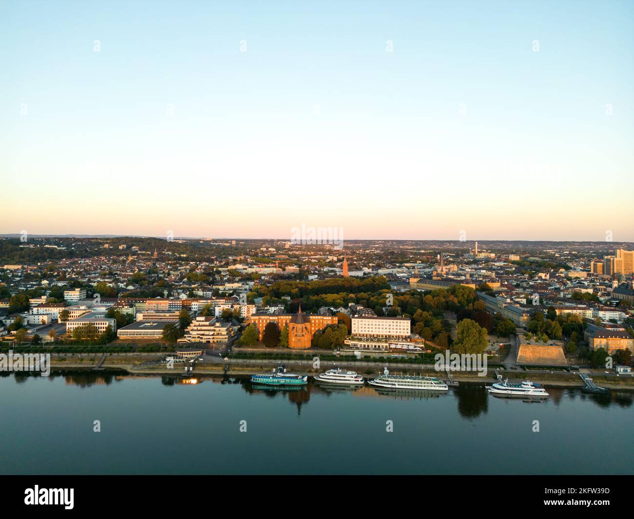 An aerial view of the Bonn city on the waterfront at calm sunset Stock ...