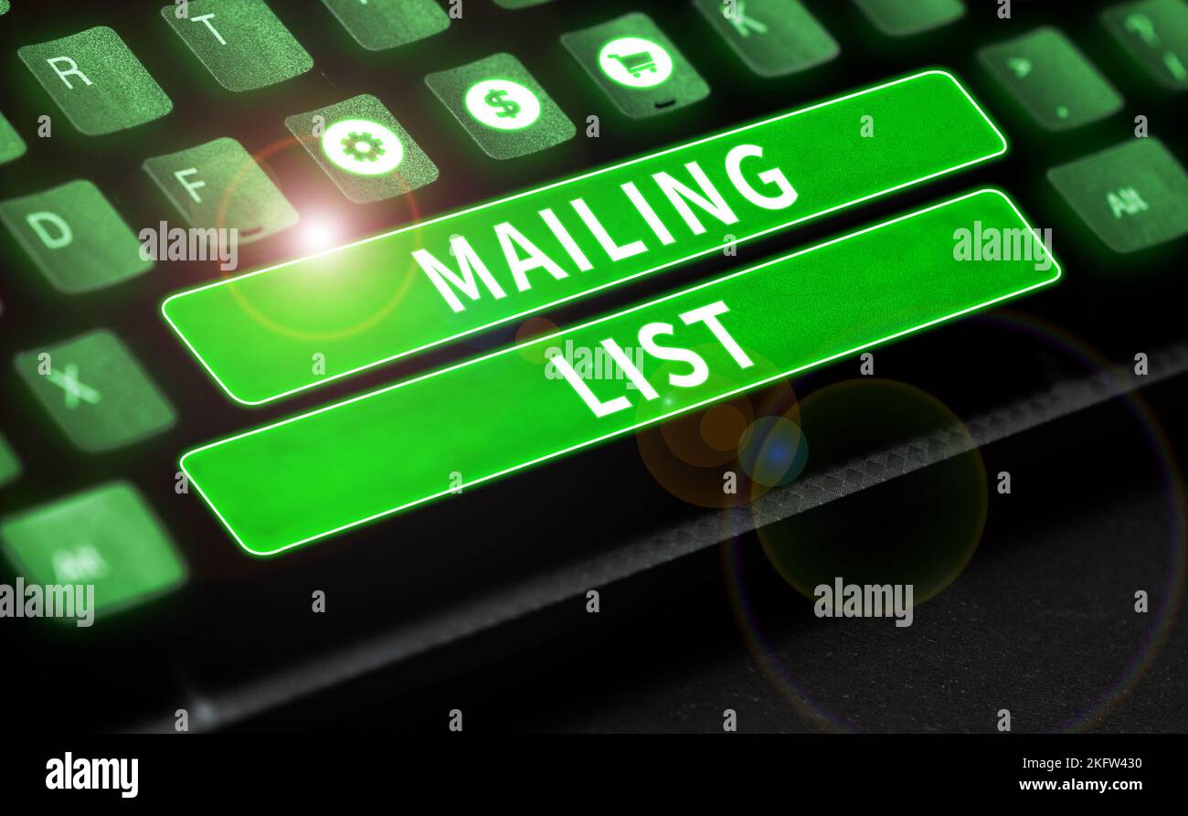 Sign displaying Mailing List. Business showcase list of people who ...