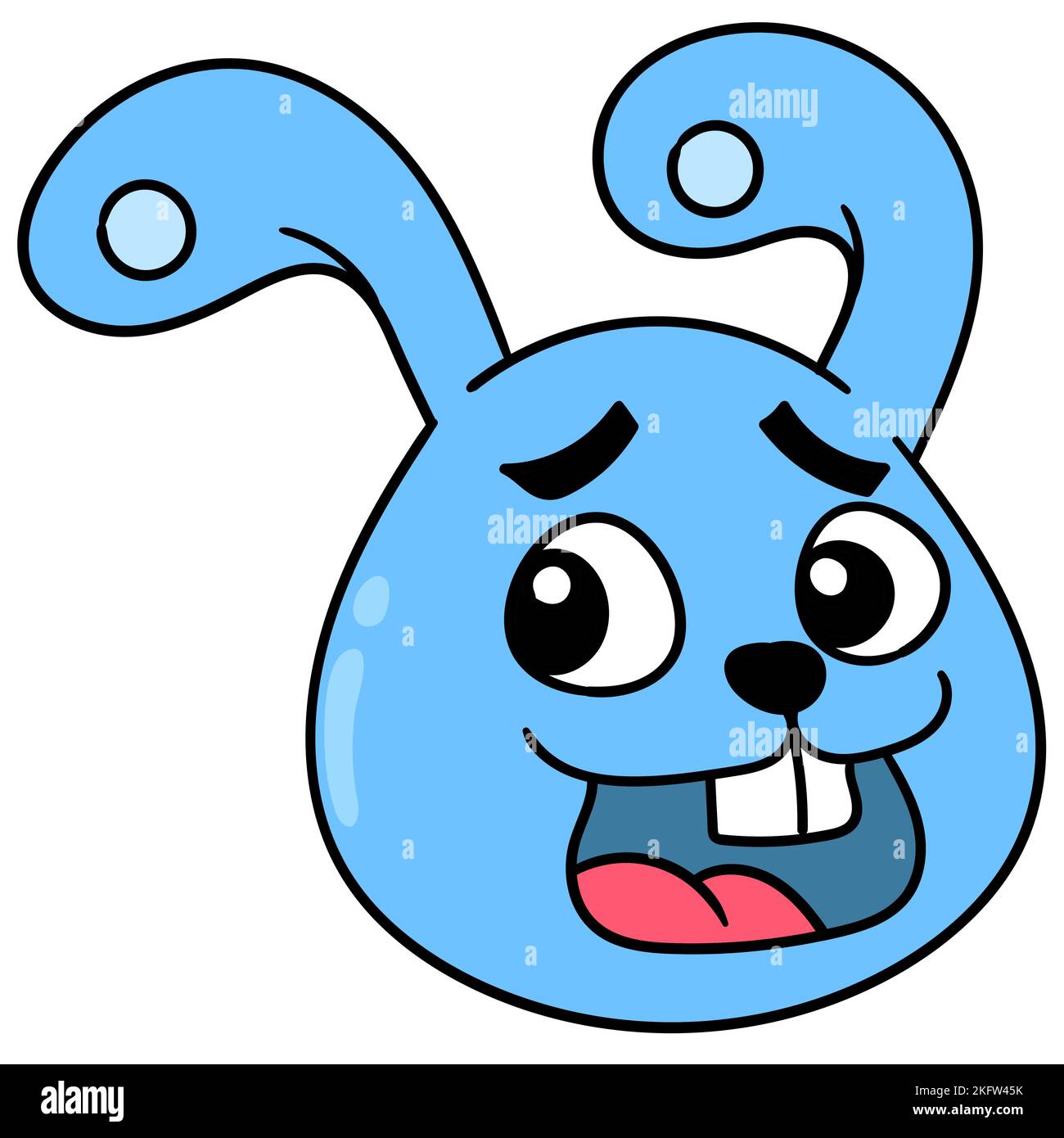 A vector design of a cute blue bunny cartoon character doodle with a ...