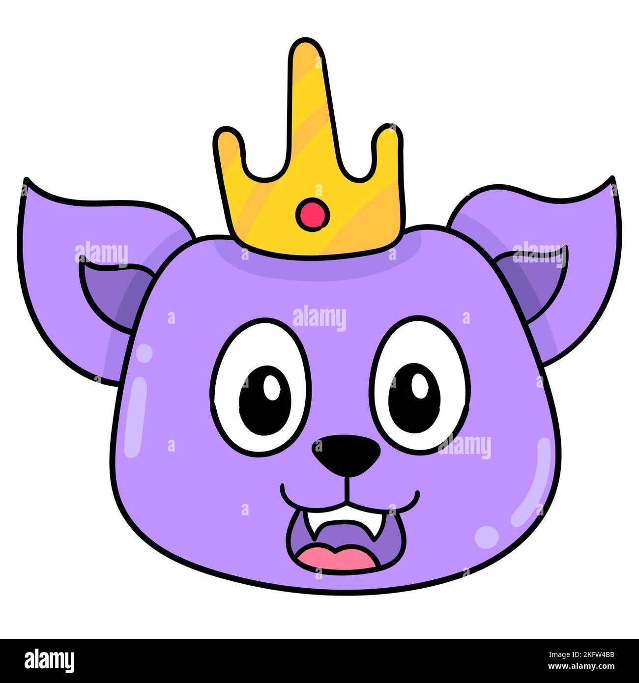 A cute vector design of a smiley purple cat with a crown as a cartoon ...