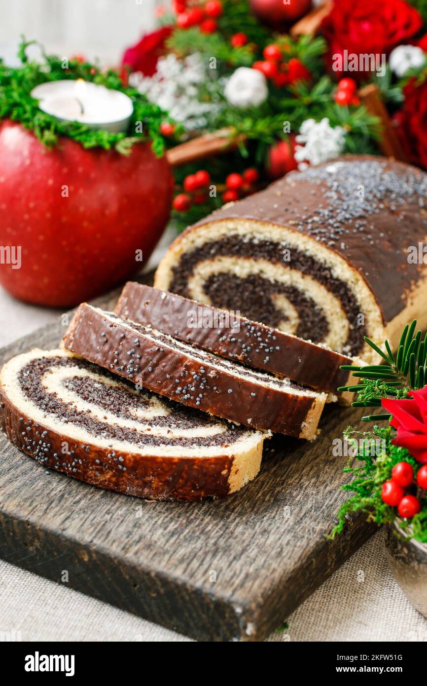 Festive poppy seed cake. Party dessert Stock Photo - Alamy
