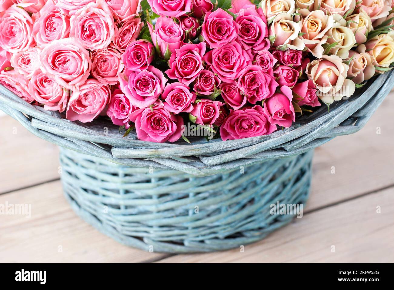 Basket of roses. Garden hobby Stock Photo - Alamy