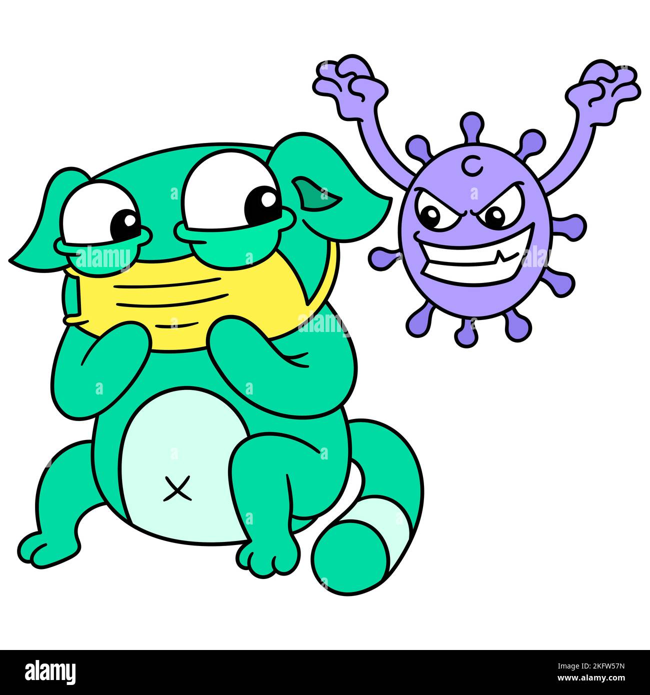 A cute cat with a face mask afraid of a virus cartoon character ...