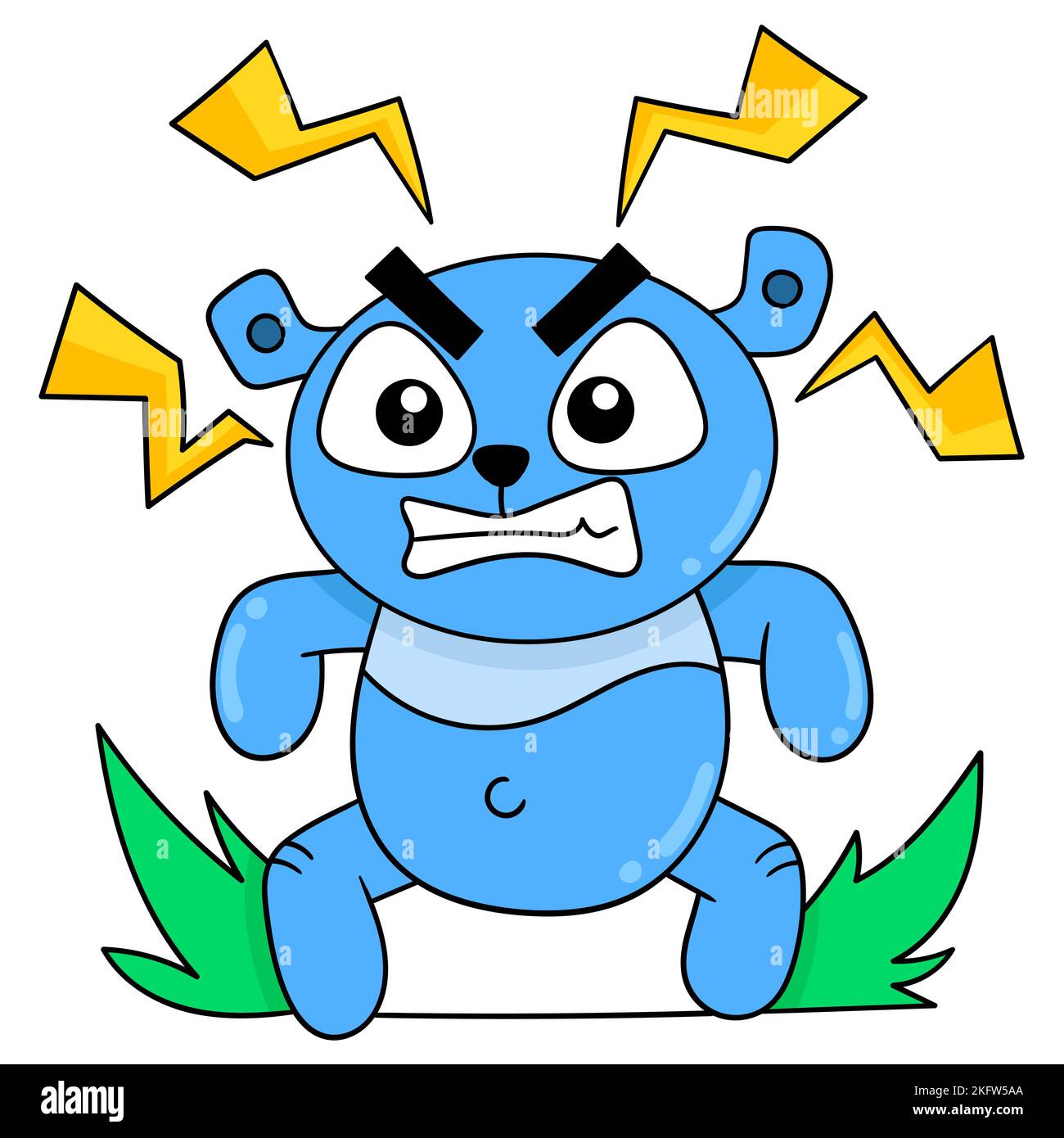 A cute angry blue bear cartoon character isolated on the white ...