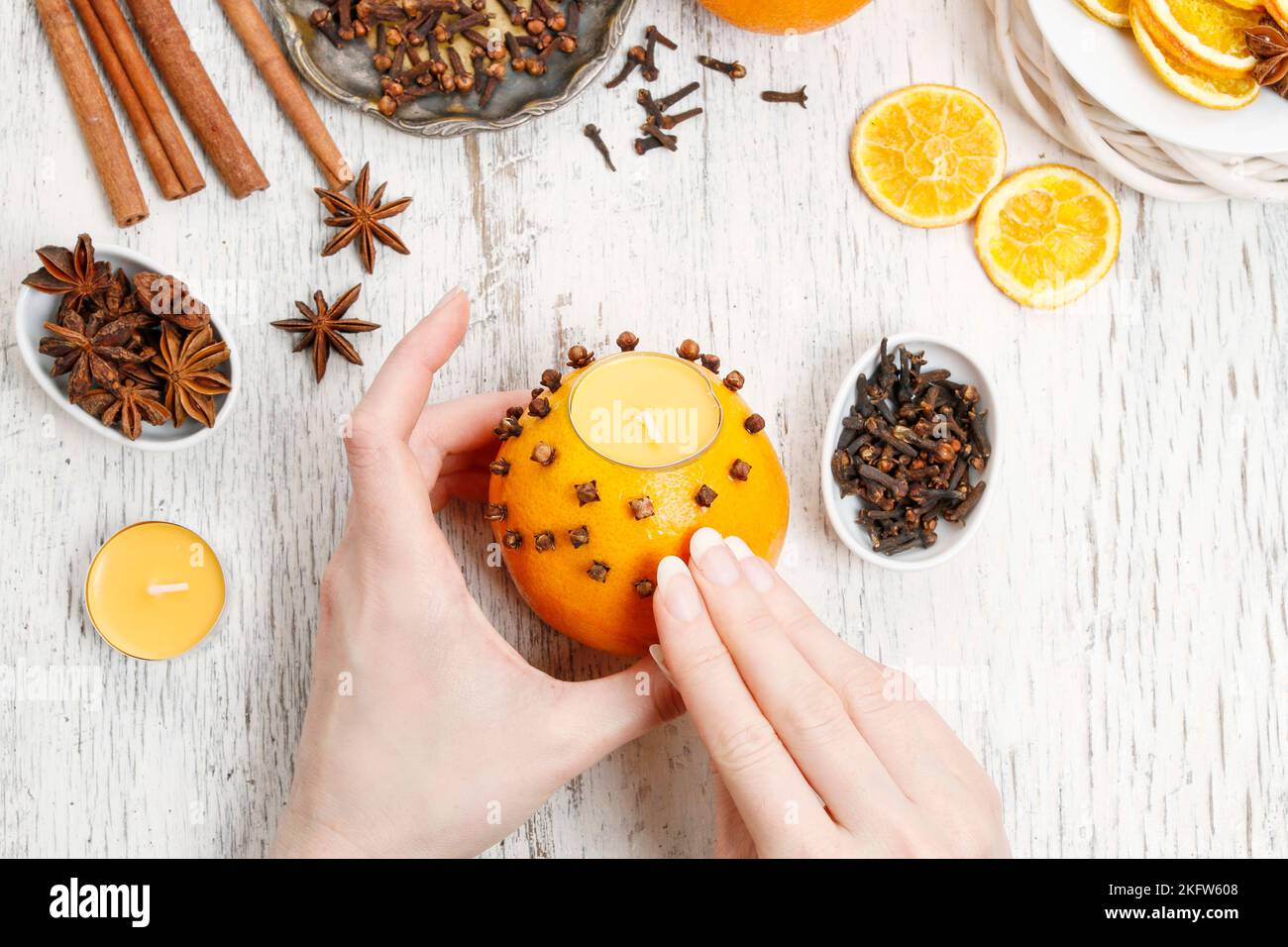 How to make orange pomander ball with candle - step by step, tutorial ...