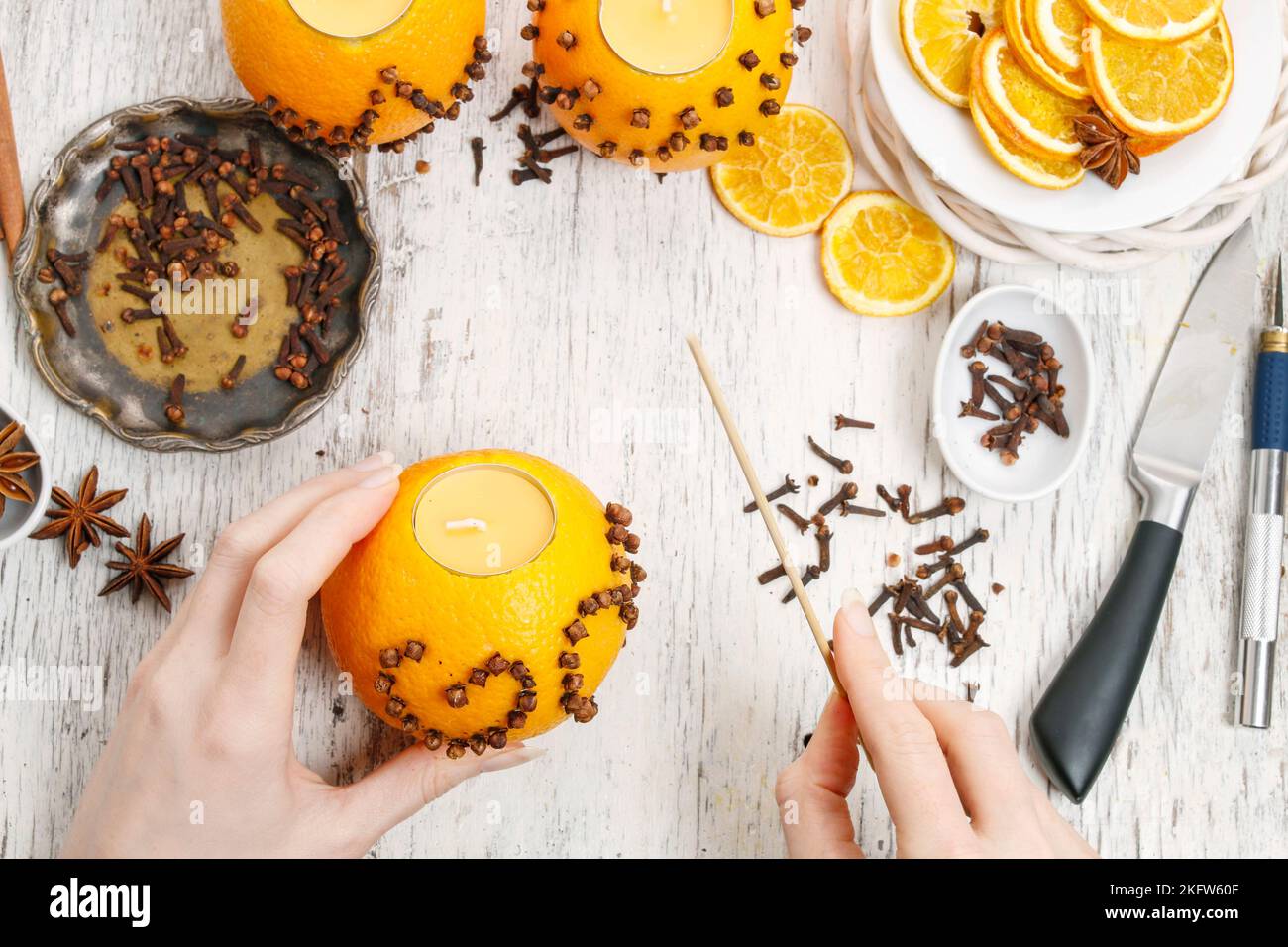 How to make orange pomander ball with candle - step by step, tutorial ...