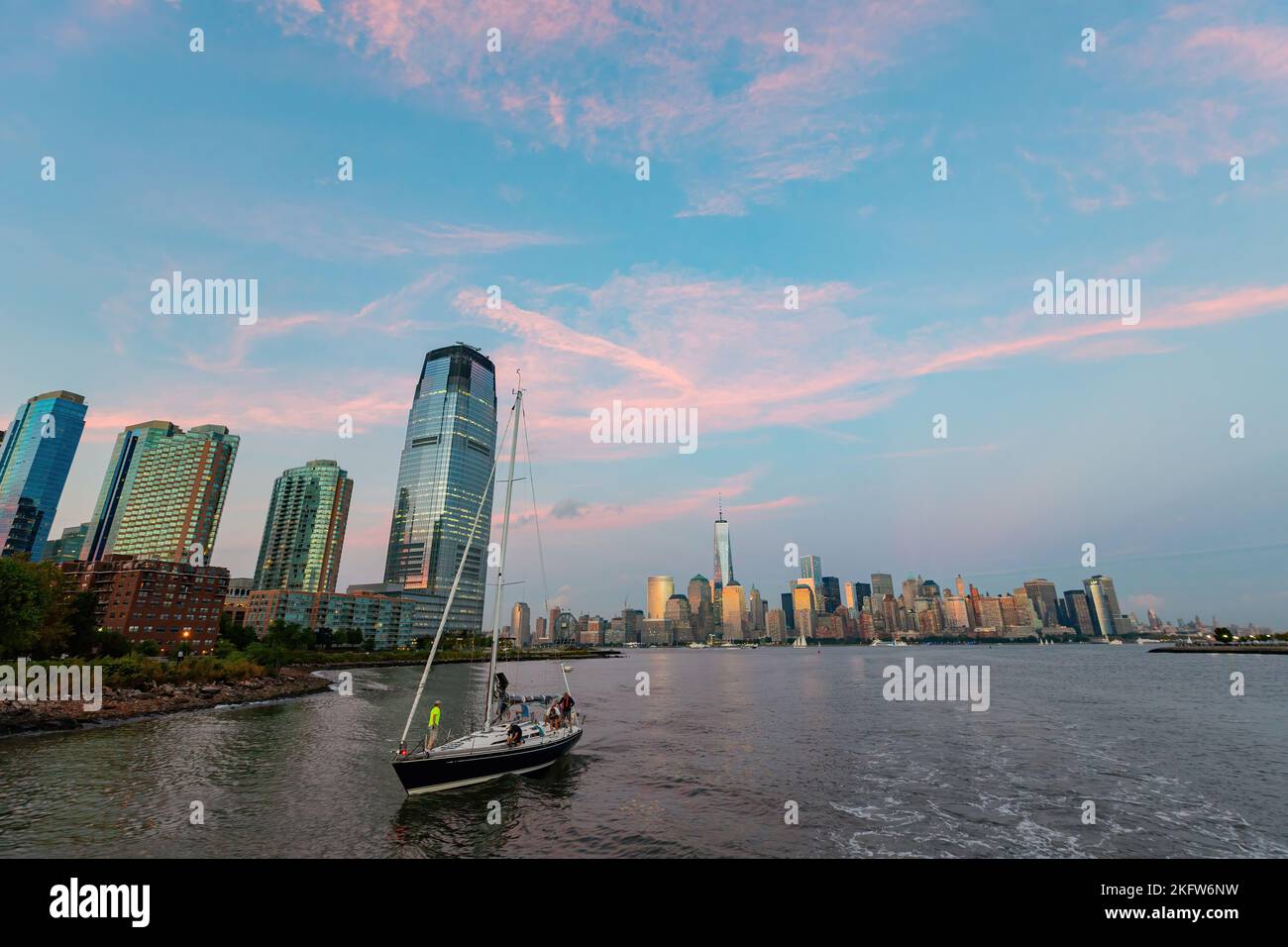 New York, SEP 12 2014 - Sunset view of the New York City skyline with a ...