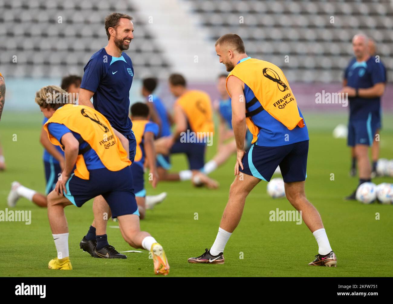 England manager Gareth Southgate with Eric Dier during a training ...